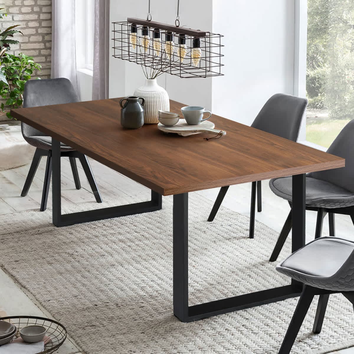 Maison Boucle Rectangular Dining Table 71 in Dark Walnut Wood Look Top ...