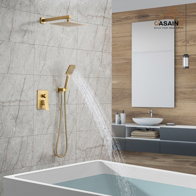 Casainc Shower System Brushed Gold Dual Head Built In Shower System