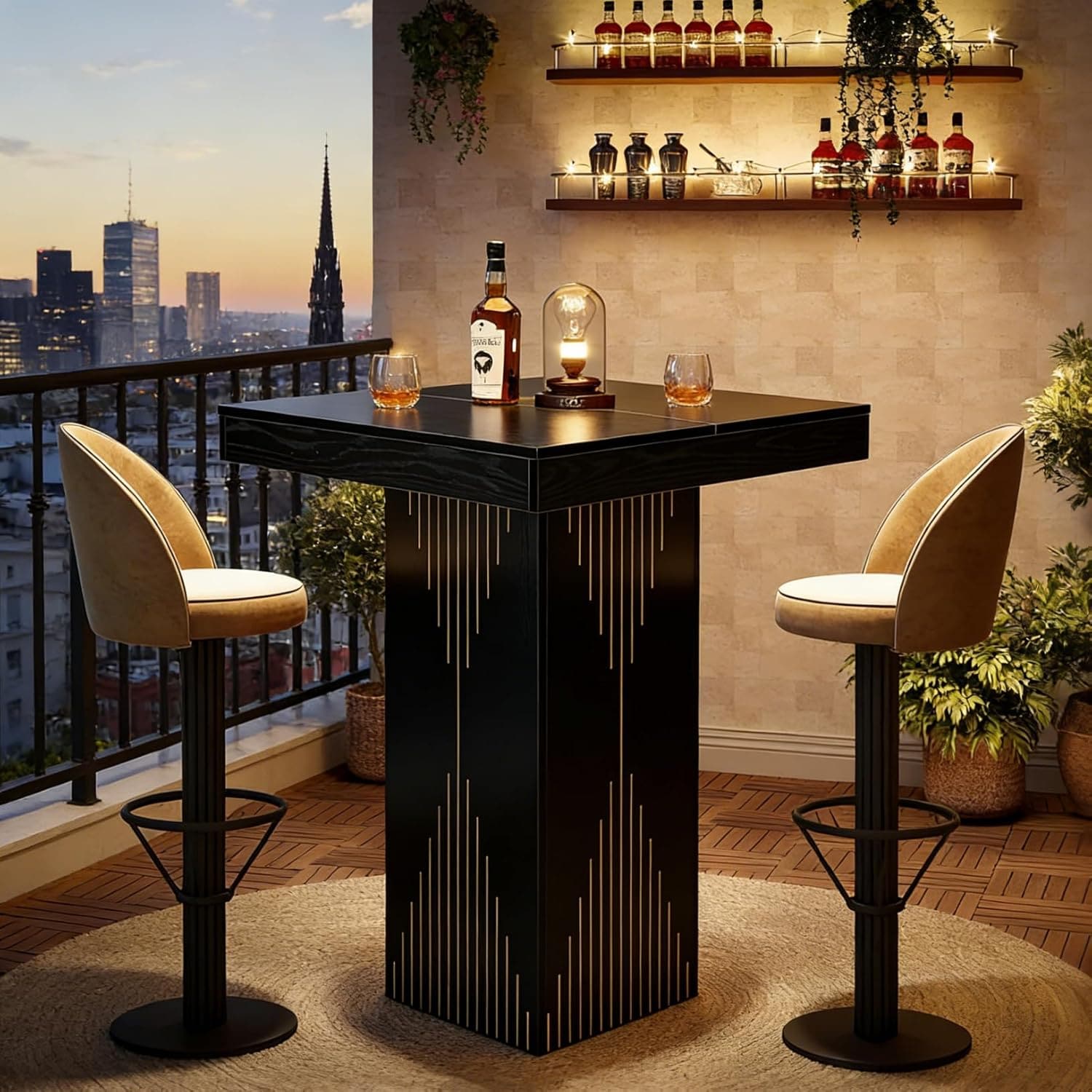 Tribesigns Home Bar Table 35.4 H x 31.5 W Black Square Bar Height Table ...