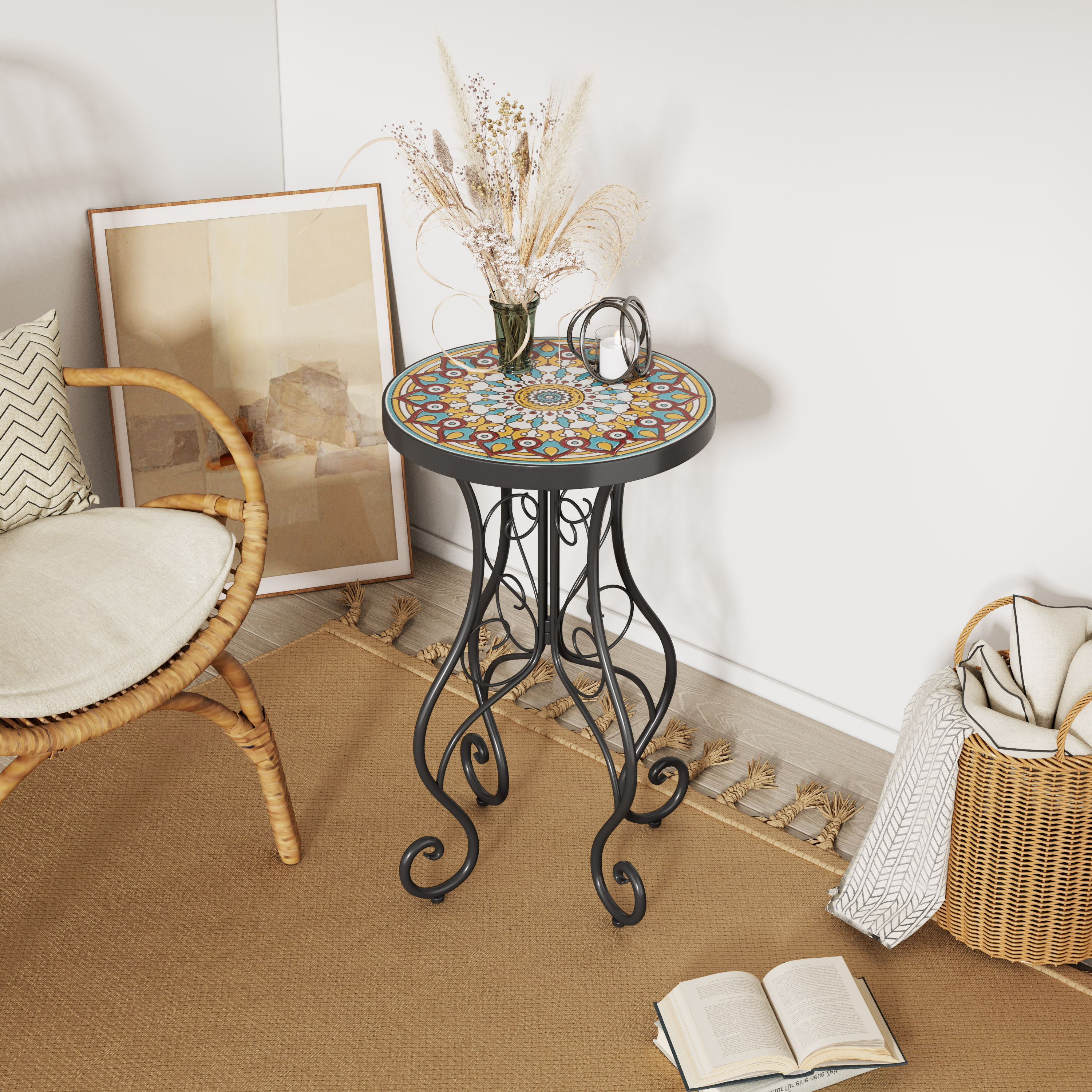 ModernLuxe Assembly Required Patio Side Table ColorfulBlack with ...
