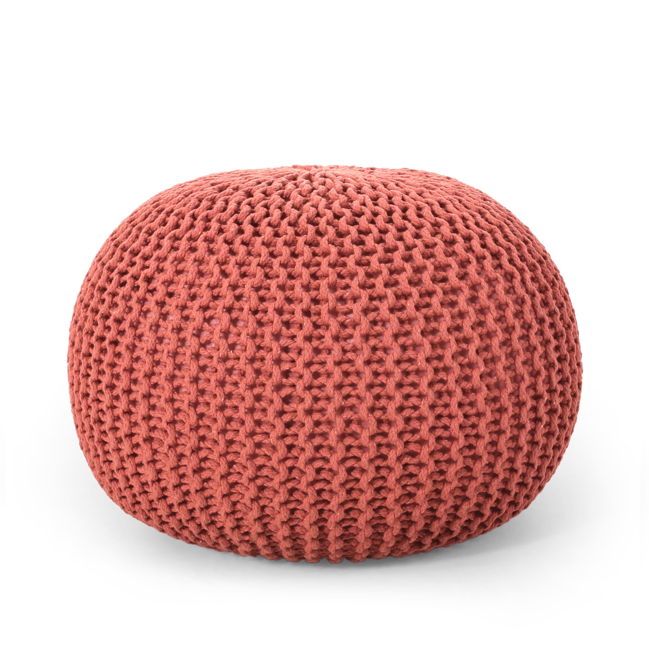 Watnature Round Pouf Ottoman Indoor Accent Knitted Cotton Coral 20-Inch ...