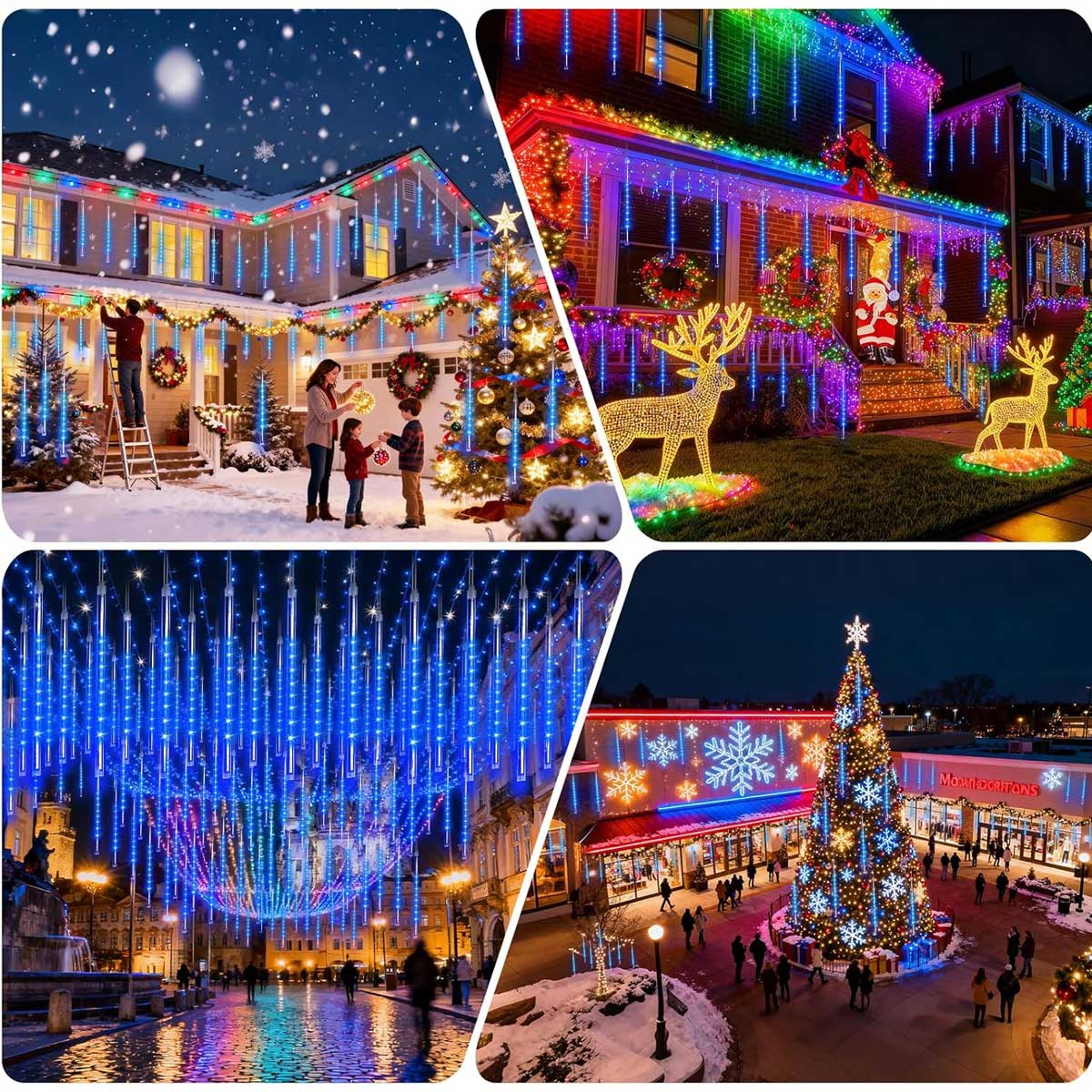 Aoibox Meteor Shower Lights Outdoor Christmas 16 Inch 10 Tubes 360 LEDs ...