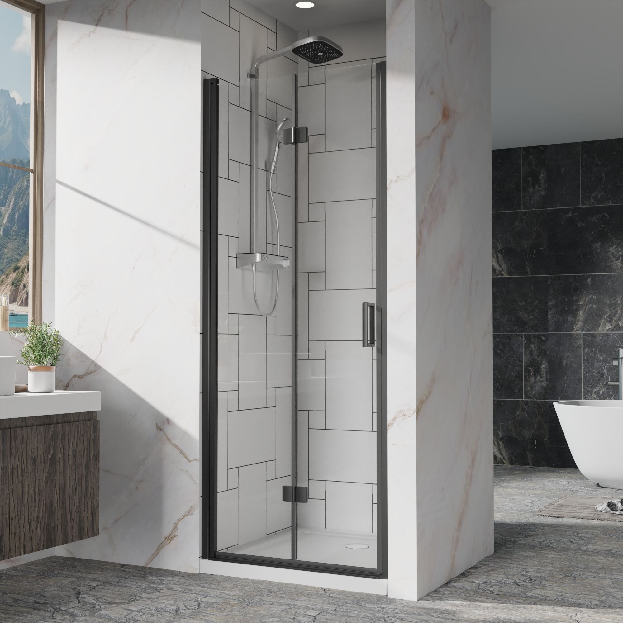 Misty Moon 33 in W x 72 in H Pivot Bifold Frameless Shower Door in ...