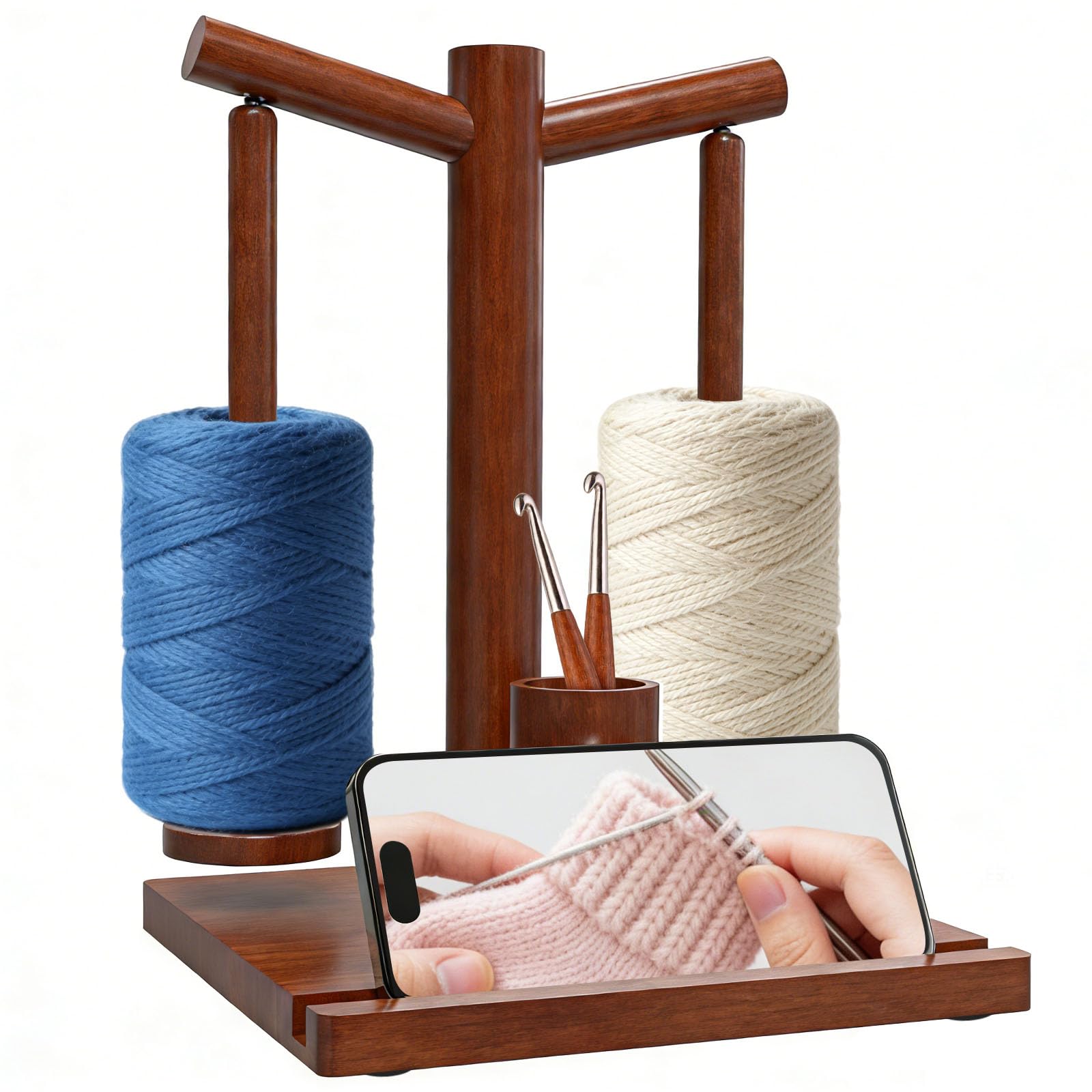 Misopily Wooden Yarn Holder Dual Spindle Magnetic Spinner 360 Degree ...