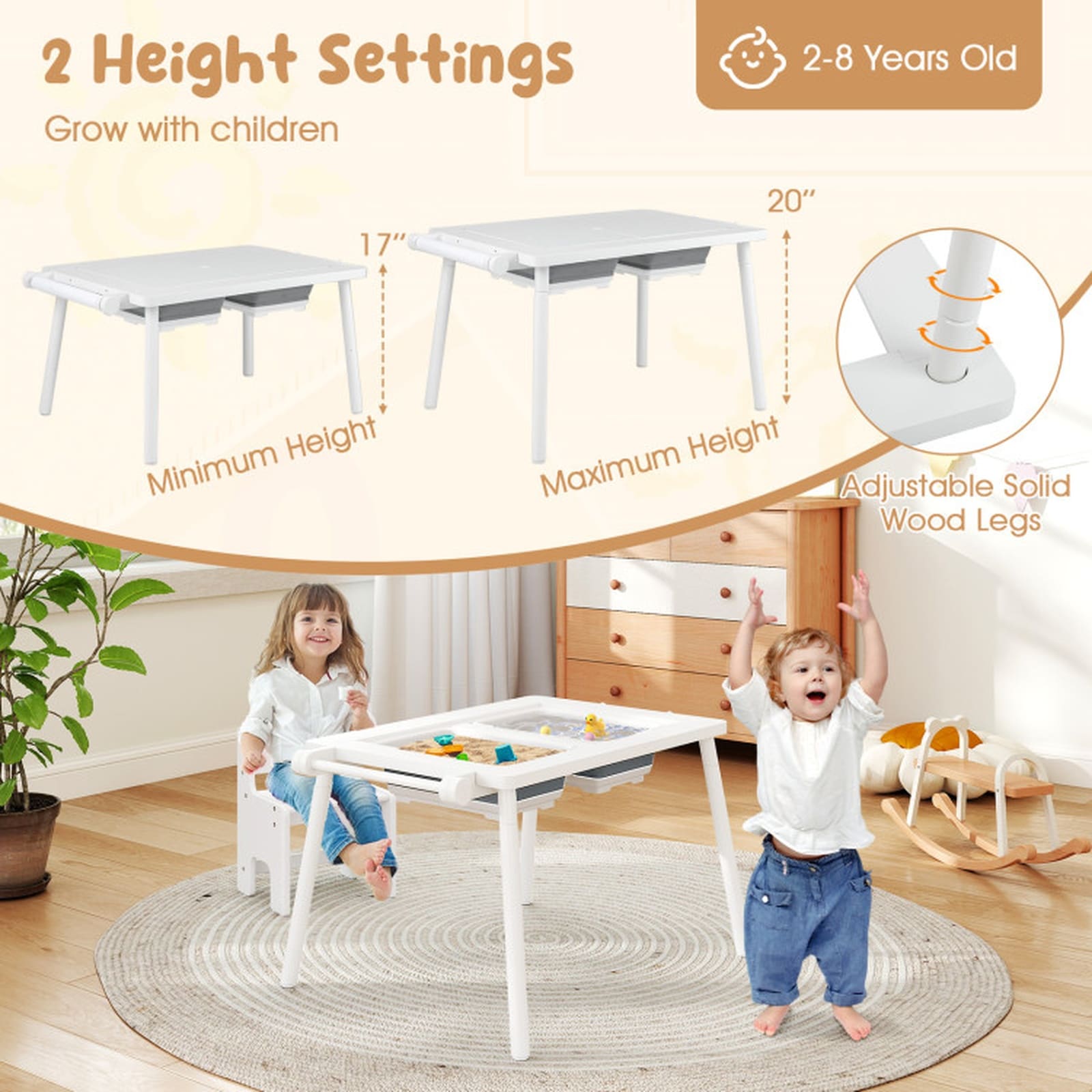 SUGIFT 35-in Natural Kids Sensory Table Set with Whiteboard Blackboard ...