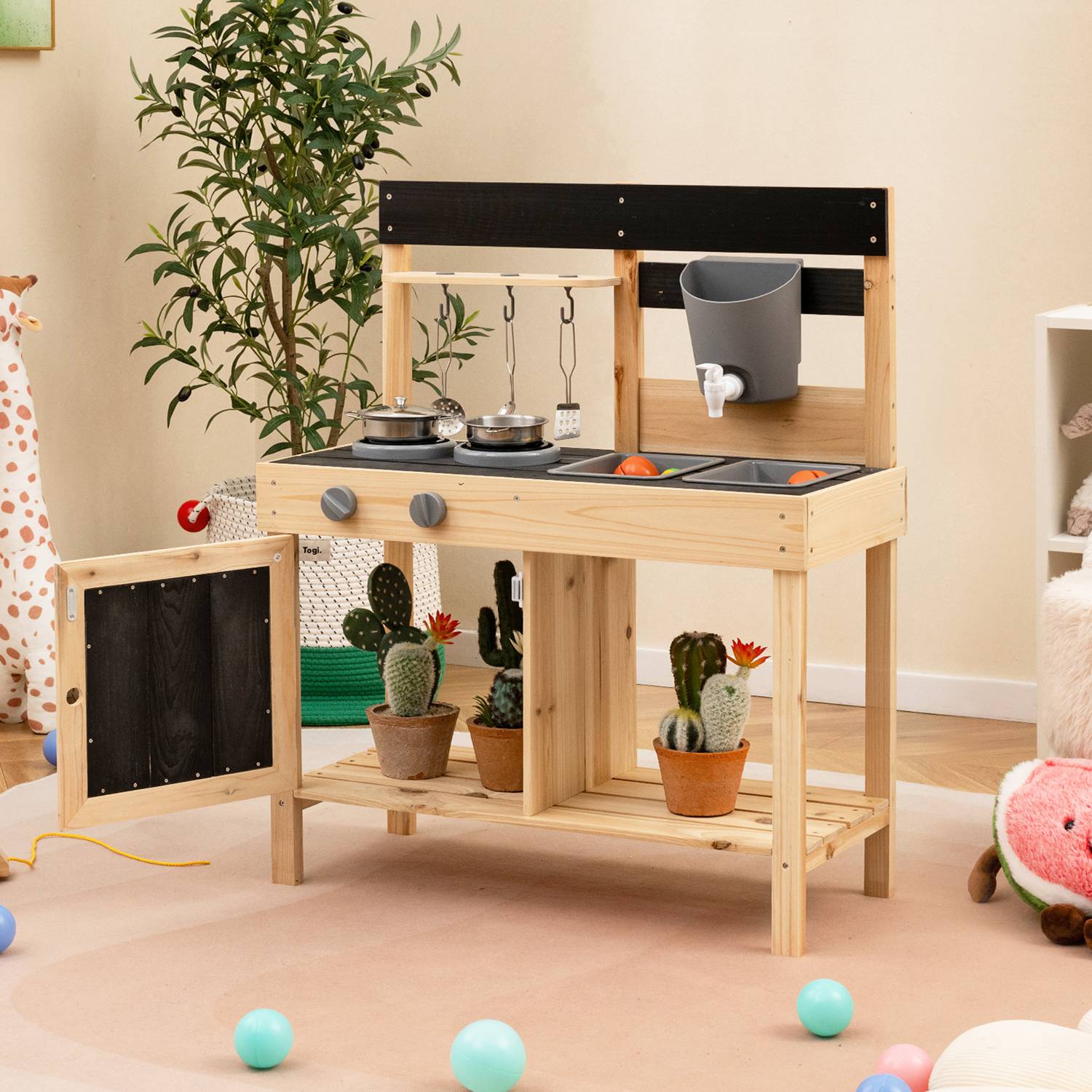Costway Mud Kitchen Playset Outdoor Kids Pretend Play Kitchen with 2 ...