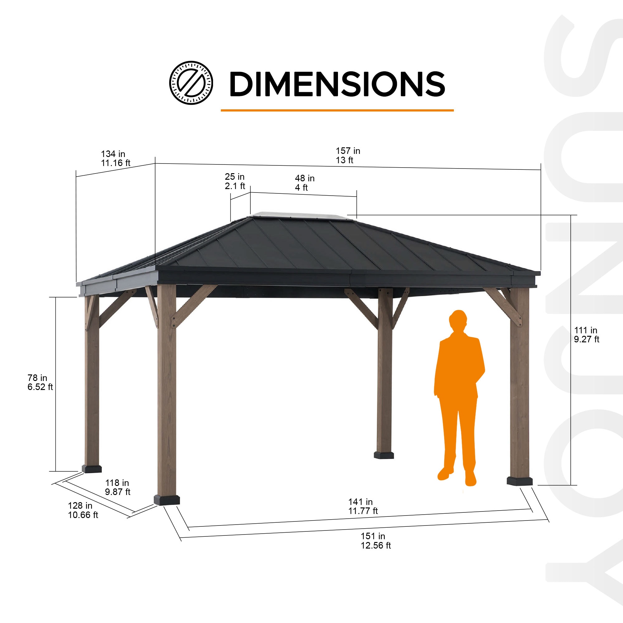 Sunjoy 13.07-ft x 11.16-ft Rectangle Black Metal Steel Roof Gazebo ...