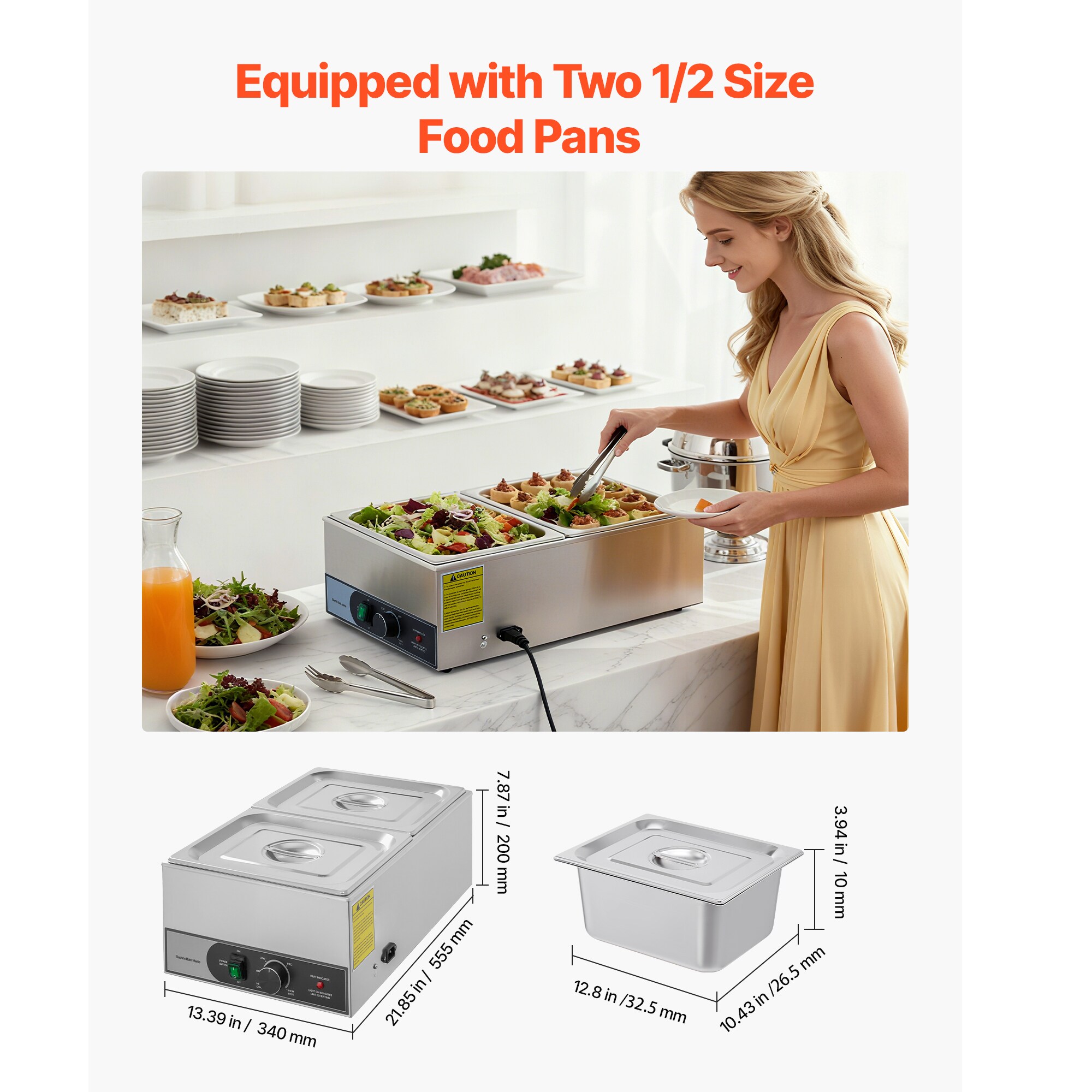 GIVIMO Commercial Food Warmer - 1200W Electric Steam Table - 2 Half ...