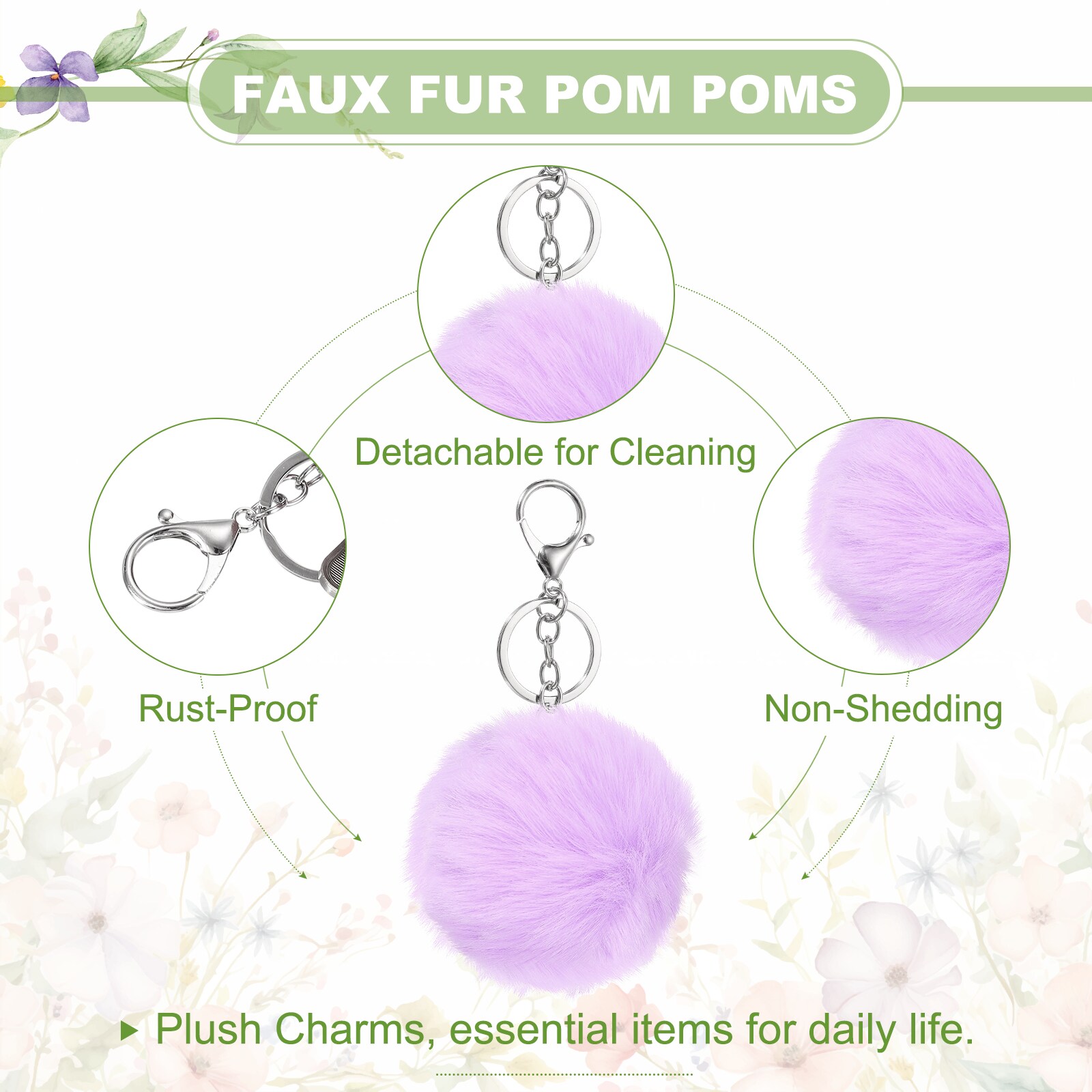 Unique Bargains 2pcs Pompoms Charm Bulk 3.15 Inch Pom Keyring Large ...