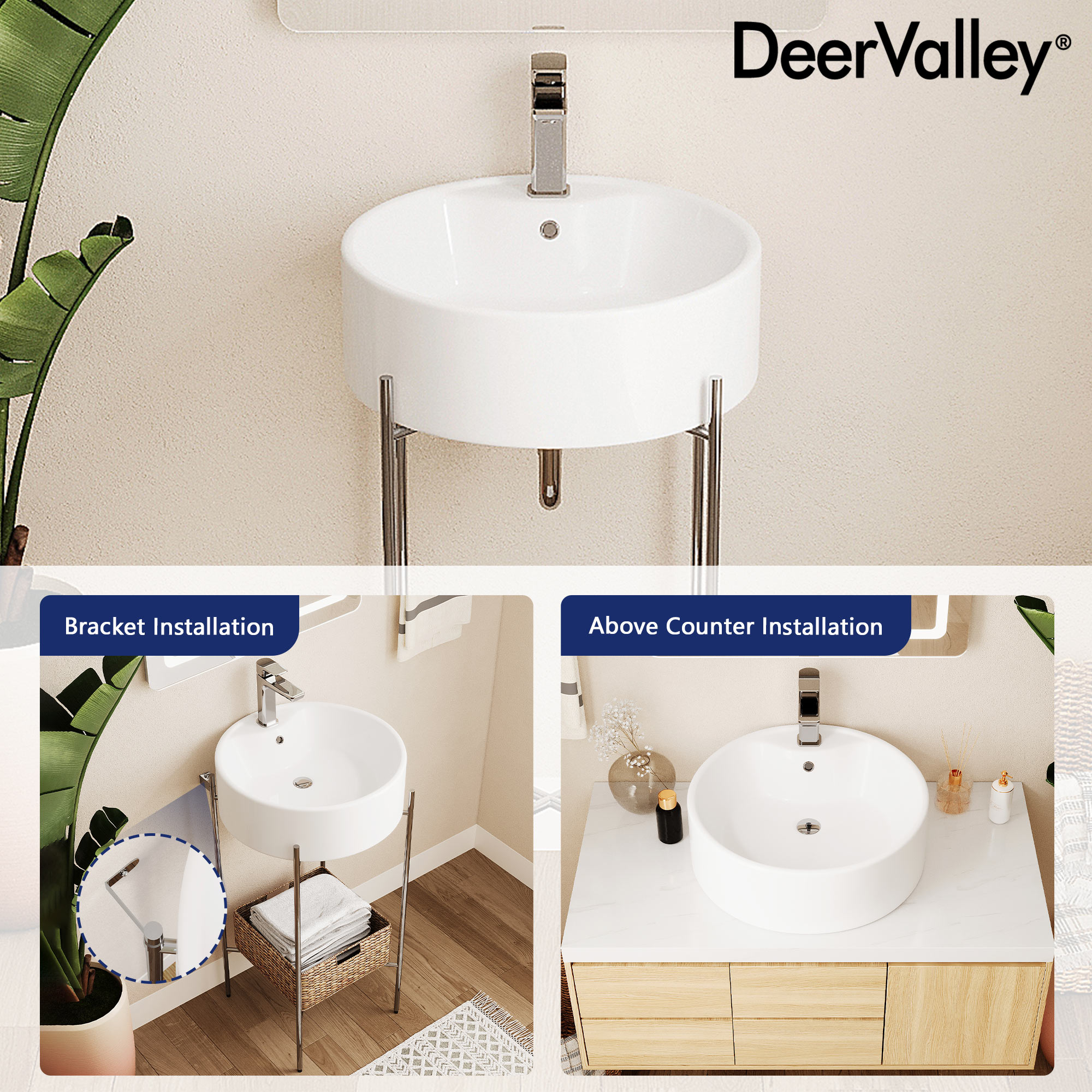 DeerValley Ally Ceramic 18.31-in Drop-in or Undermount Round Modern ...
