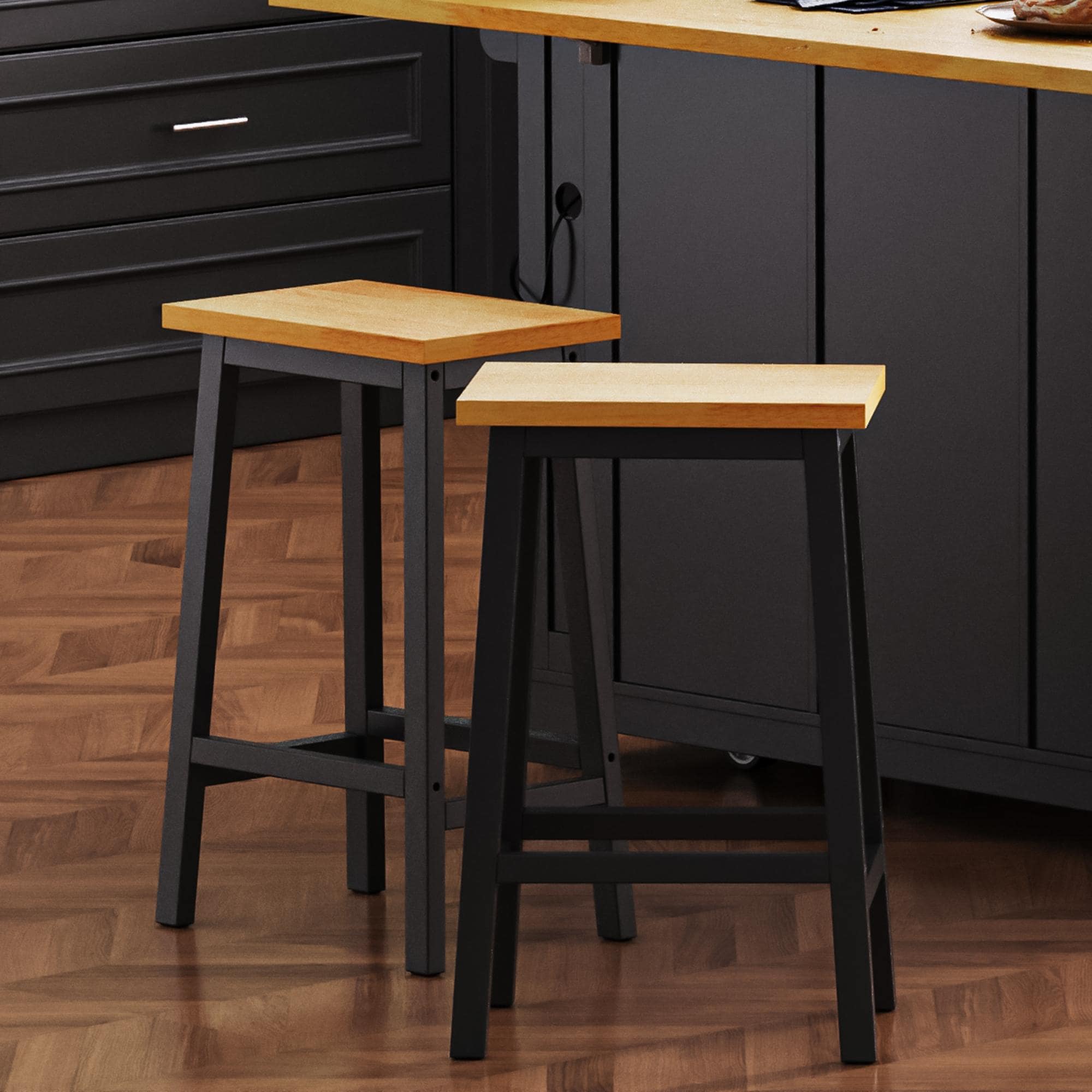 Bayfeve Black 25.6-in H Counter height Wood Bar Stool 2 -Pack in the ...