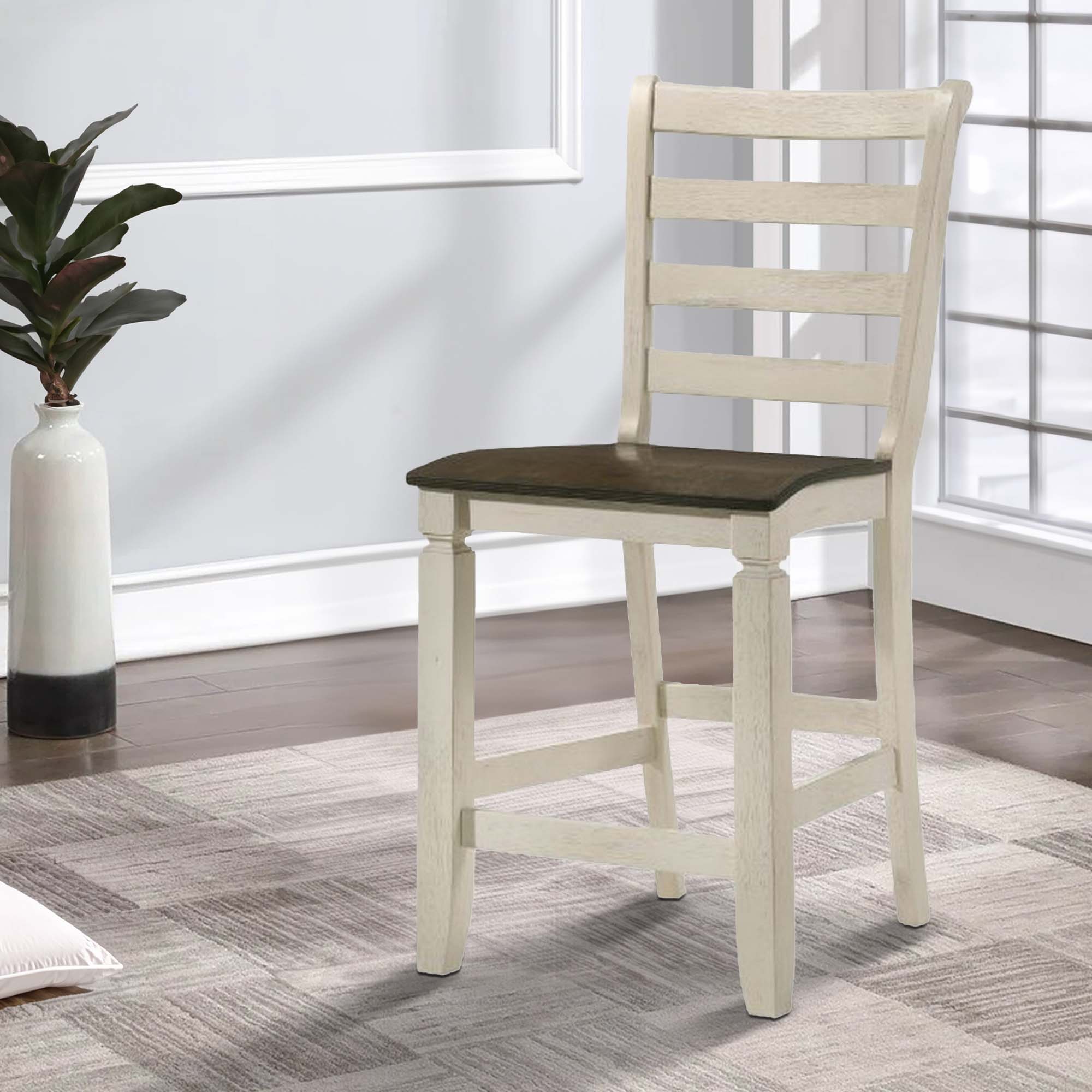 Benzara 24 in Tan and Antique White Low Back Wooden Frame Counter Stool ...