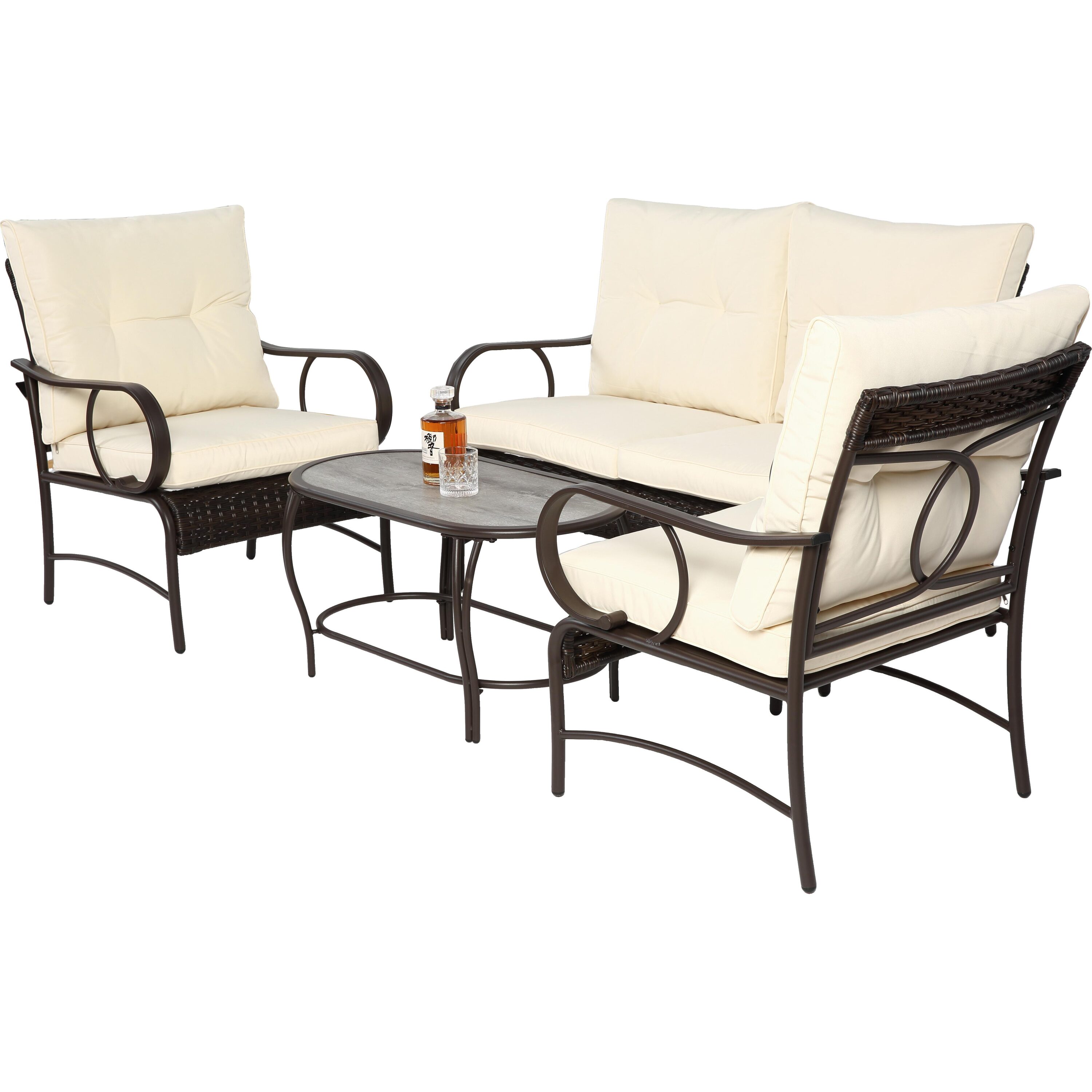 Bayfeve 4 -Piece Wicker Patio Conversation Set with Beige Cushions in ...