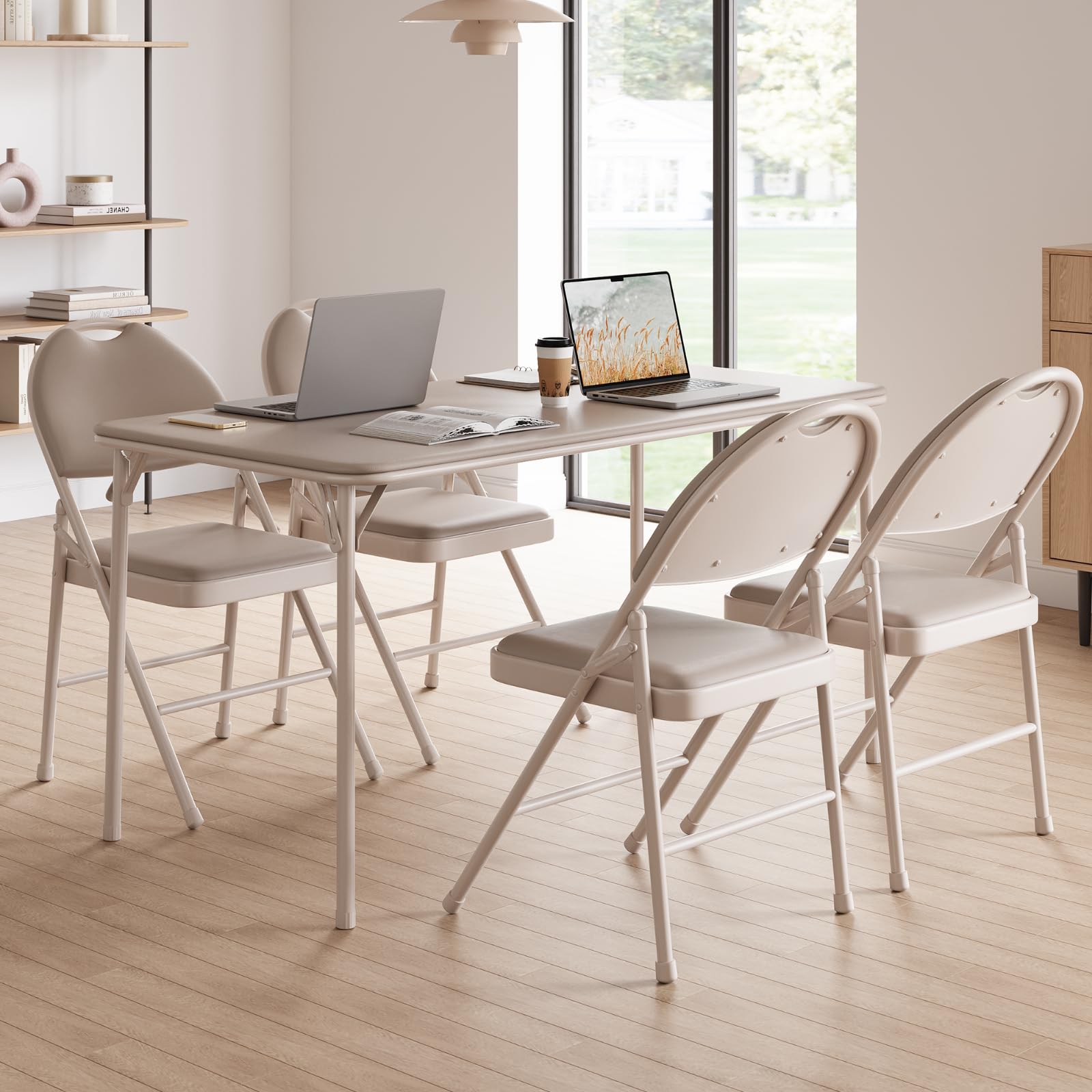 GarveeLife 4PCS Cream Collapsible Card Chairs Thickened Upholstered ...