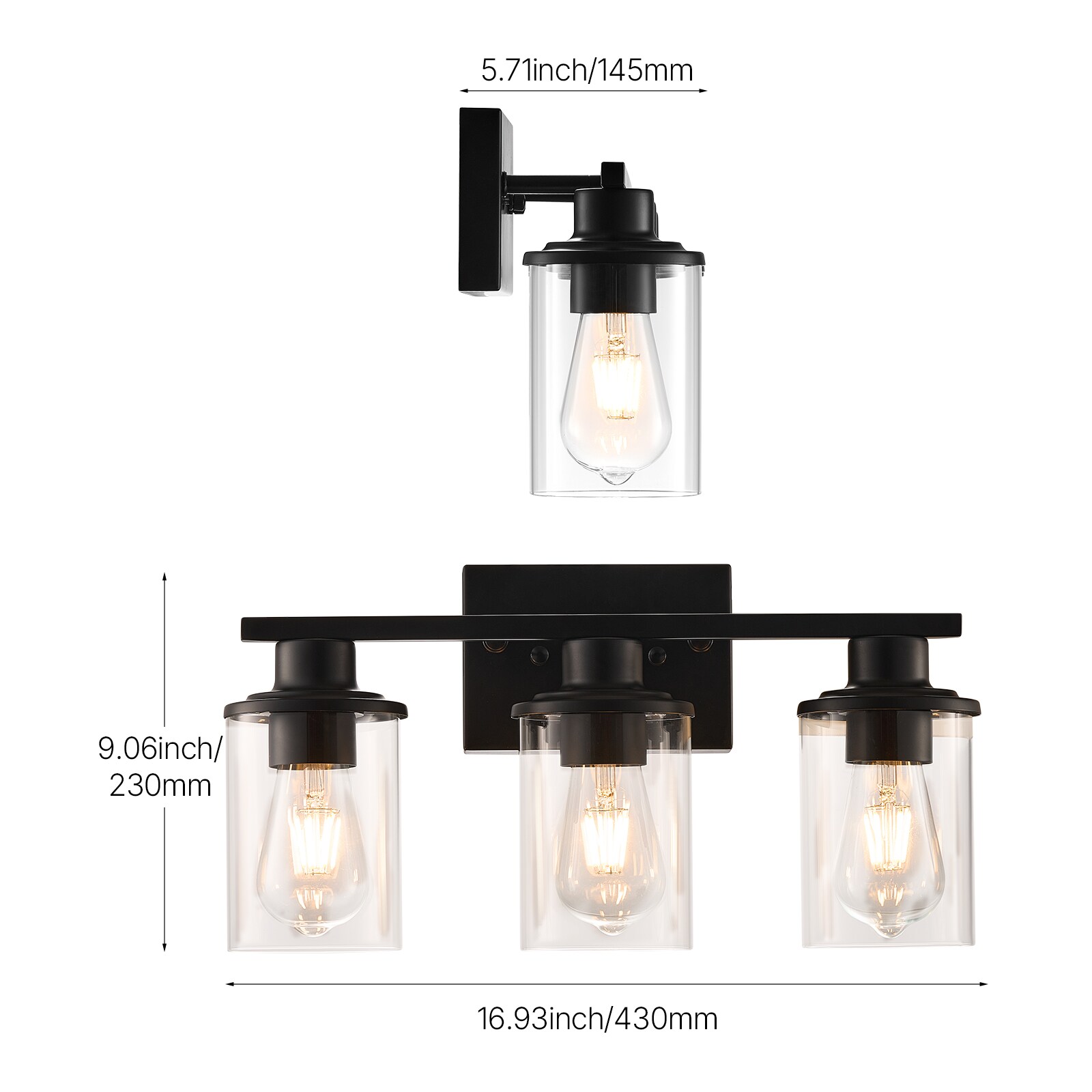 GIVIMO 3-Light Modern Vanity Wall Sconce with Clear Glass Shades and ...