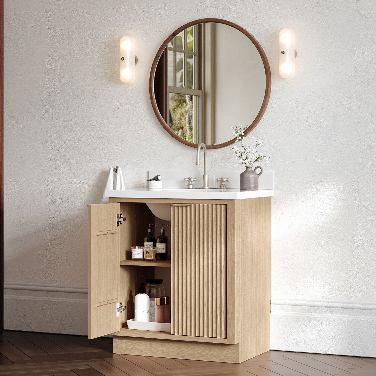 ARIEL Milan 30-in Oak Undermount Single Sink Bathroom Vanity with Pure ...