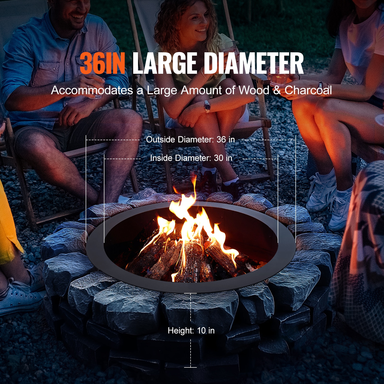 VEVOR Fire Pit Ring 36-Inch Outer/30-Inch Inner Diameter 10inch Height ...