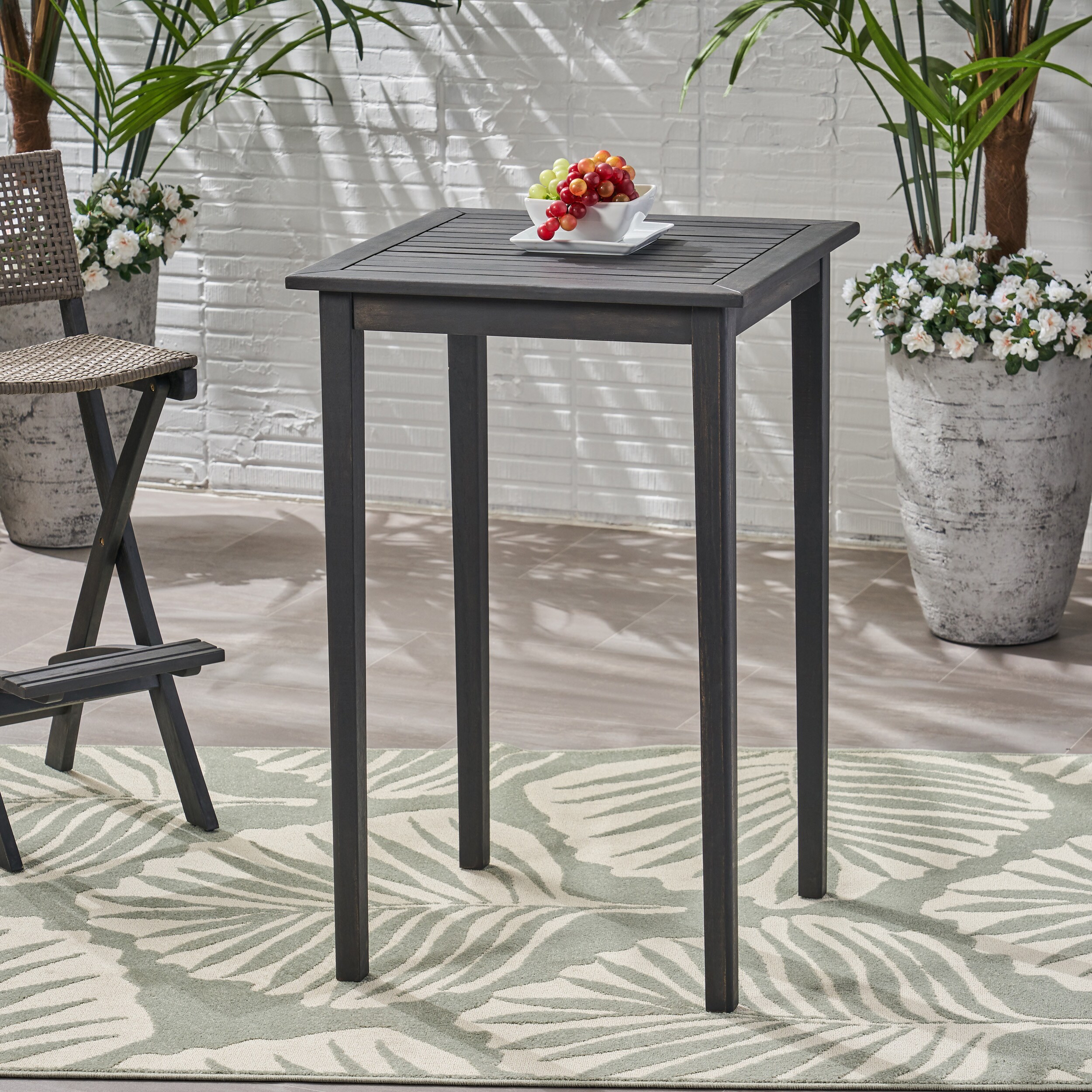 Blisstyle Outdoor Minimalist Acacia Wood Square Bar Table Dark Gray ...