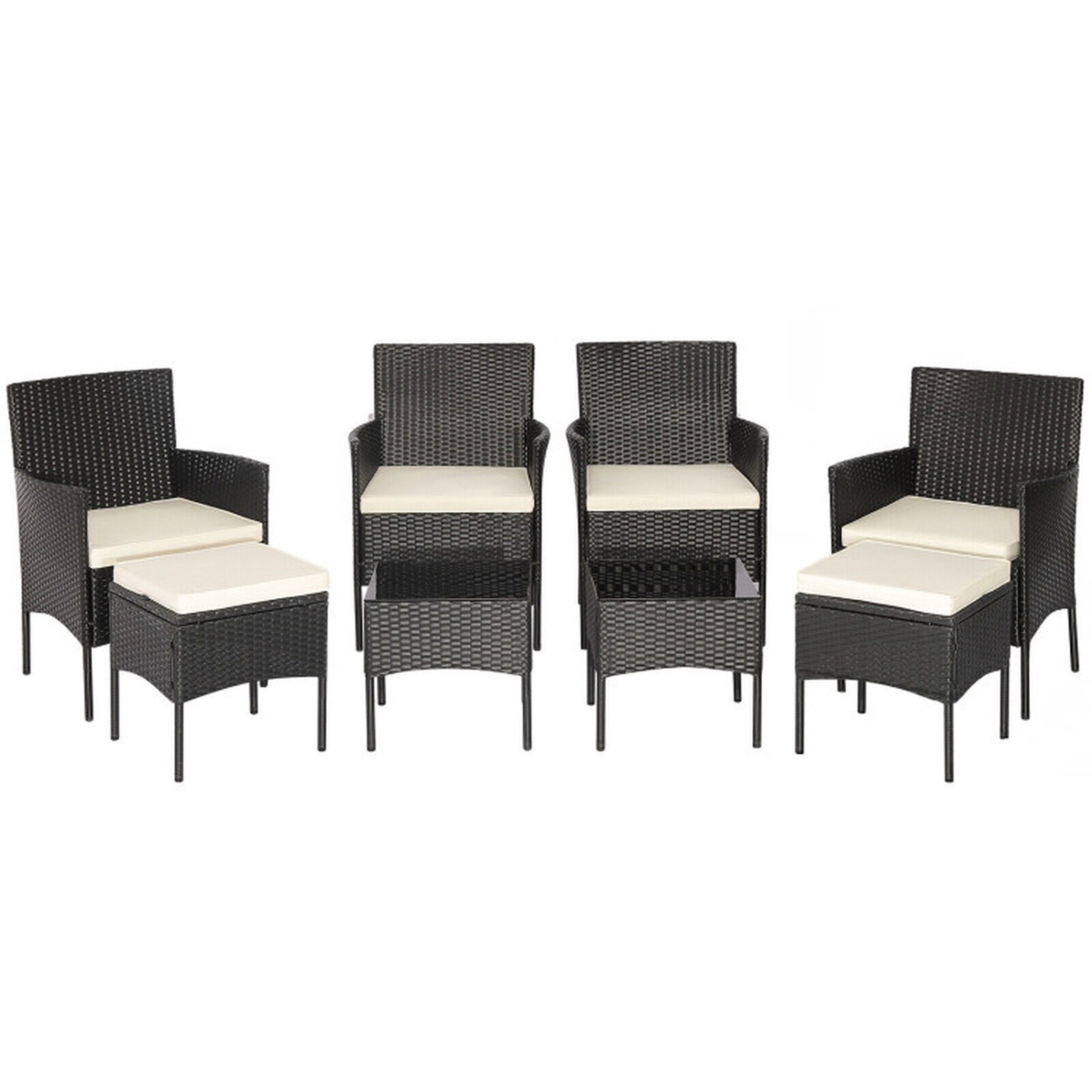 SUGIFT Black Wicker 8-pc Outdoor Chat Arrangement with Quad Bow-Back ...