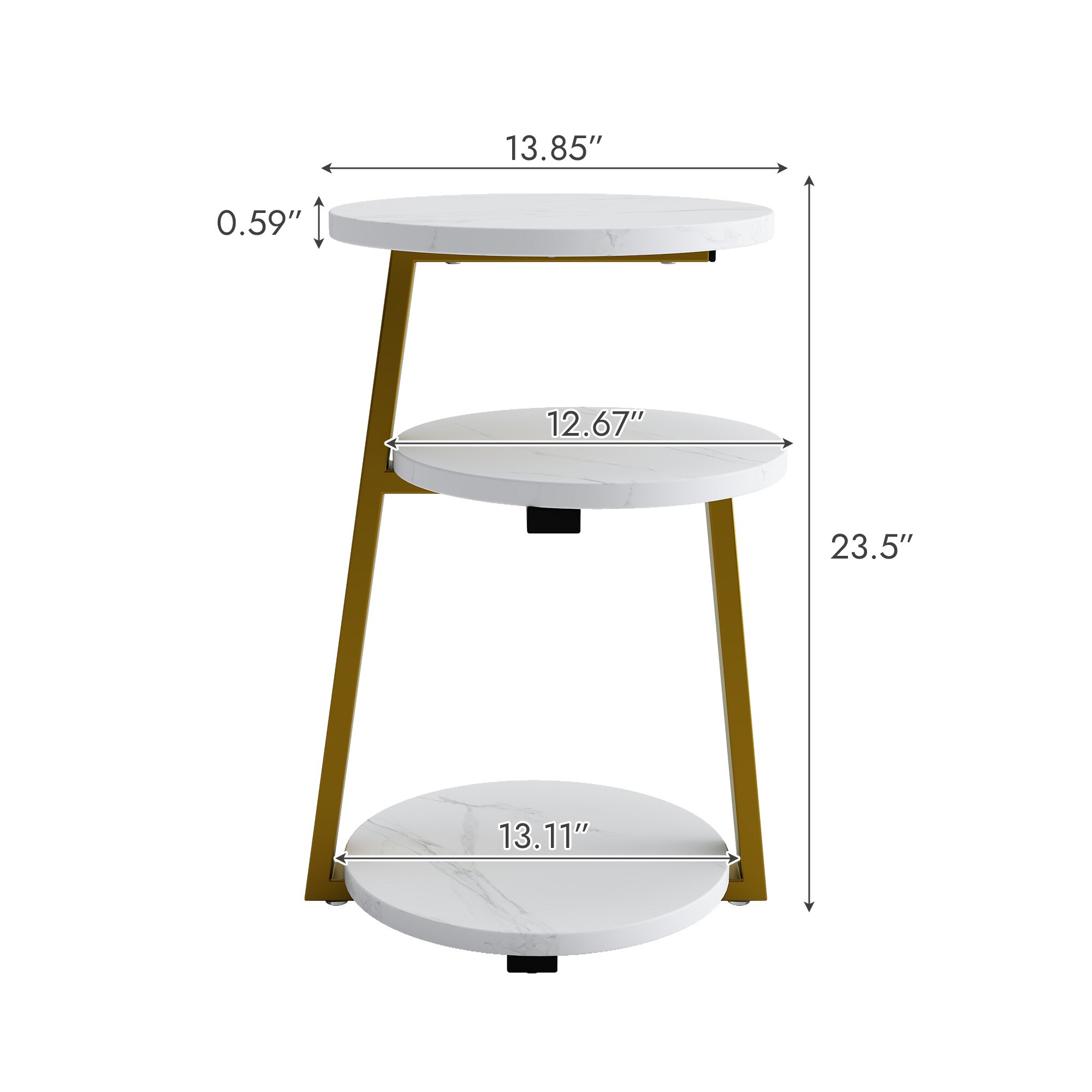Blisstyle Small Round Side Table with 3 Tier Storage White Gold End ...