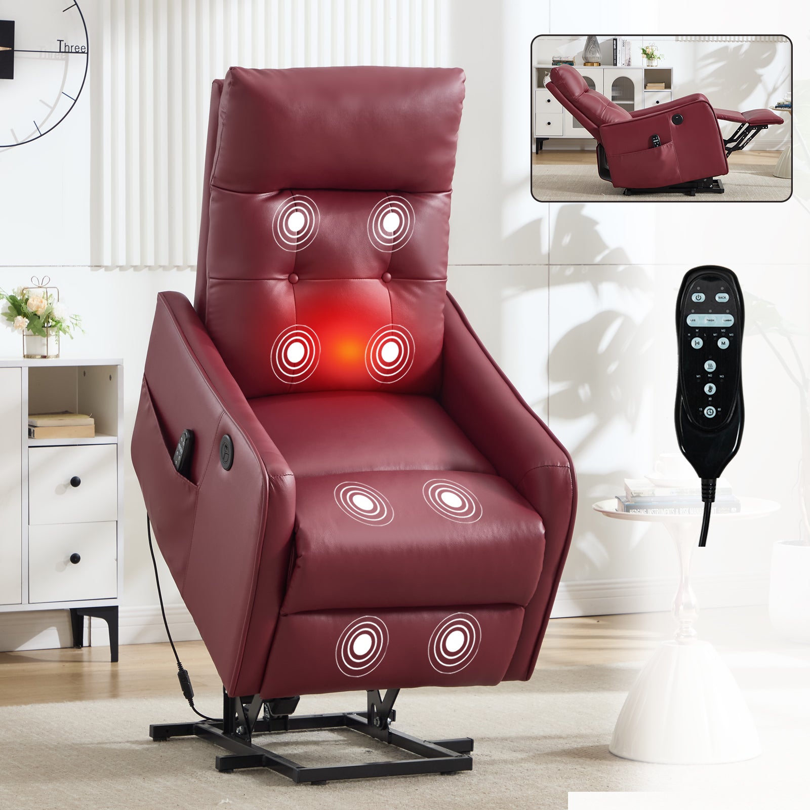 Boyel Living Wine Red PU Single Motor Power Lift Recliner Chair with ...