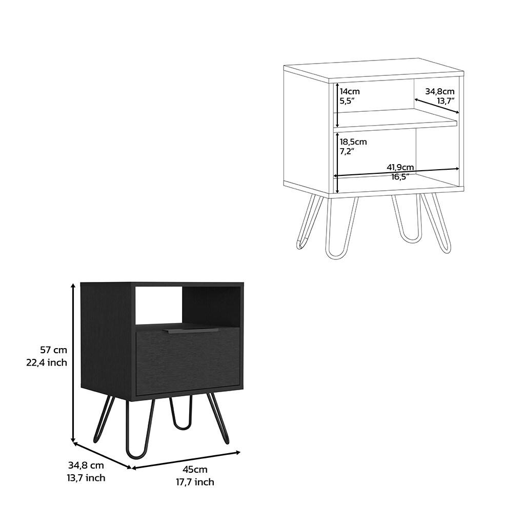 Blisstyle Nightstand Skyoner Single Drawer Hairpin Legs Black Wengue ...