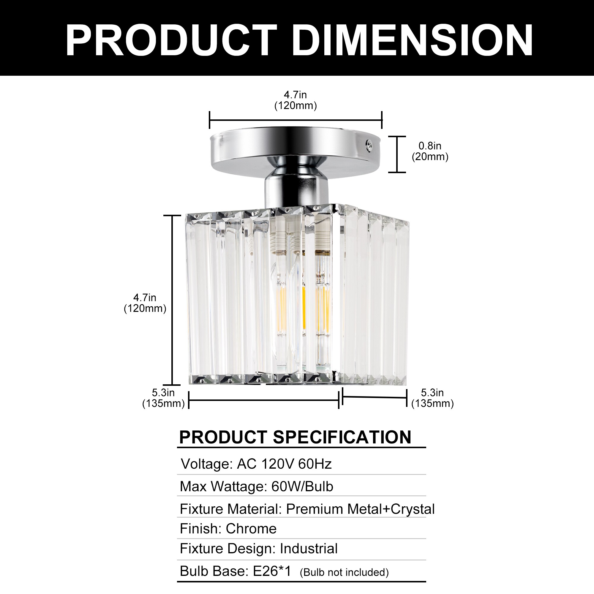 YANSUN 1-Light 7.48-in Chrome LED Semi mount light L-WL005 at Lowes.com