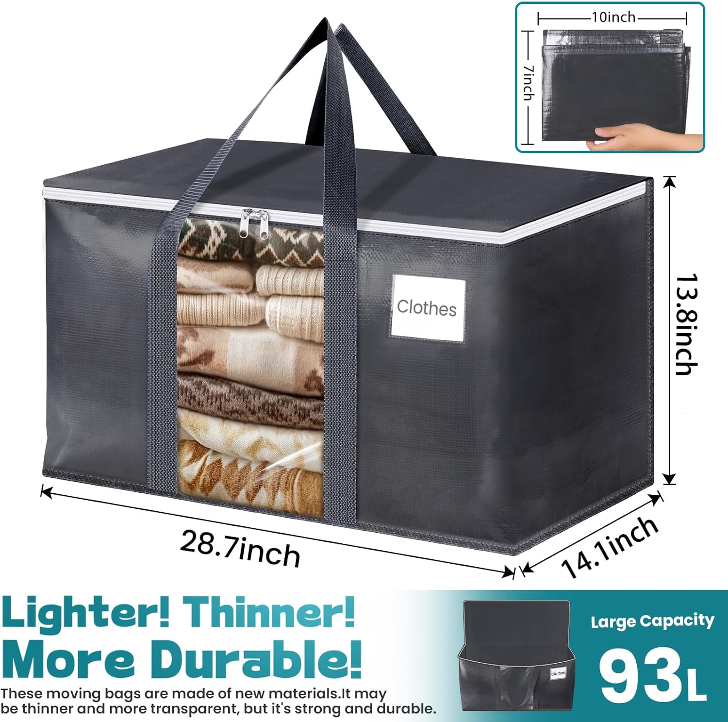 HomeHacks Extra Large Moving Bags with Visible PVC Window Lightweight ...