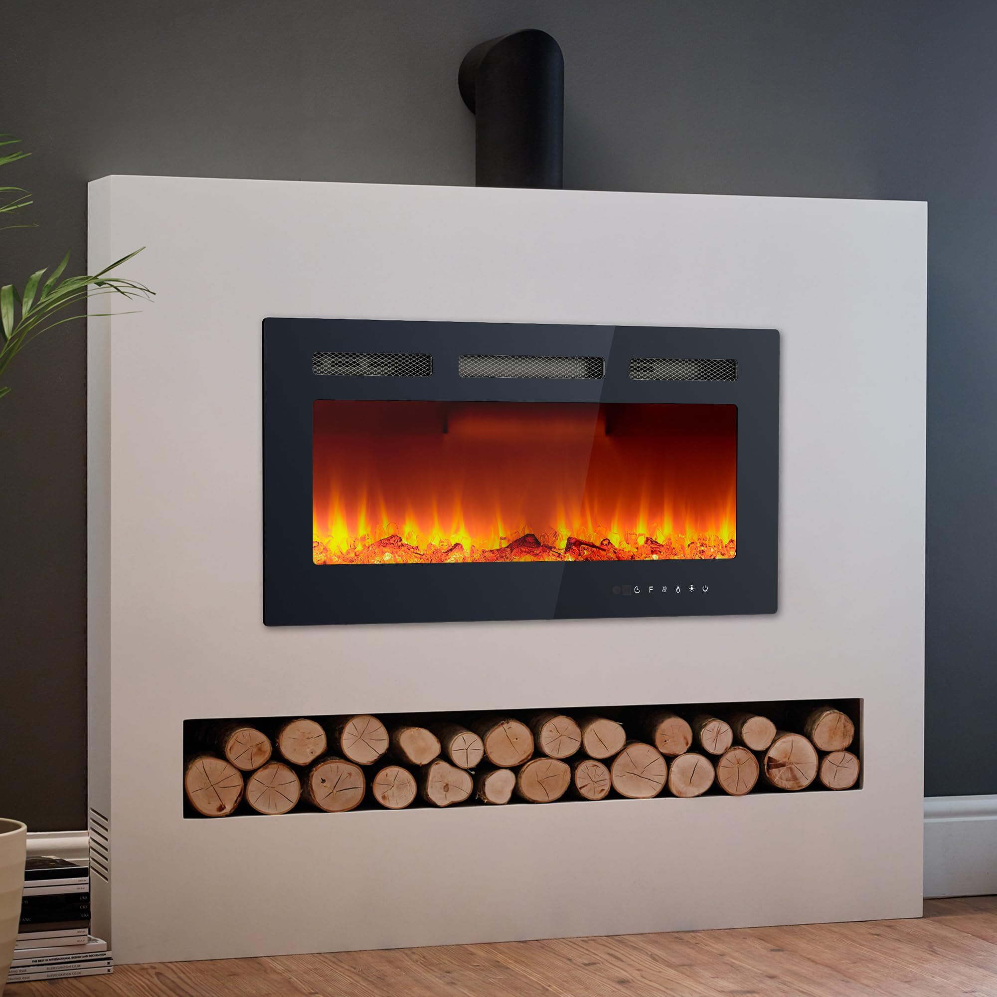 Qeetex Electric Fireplace Insert Wall Mounted Recessed 30 Inch Indoor ...