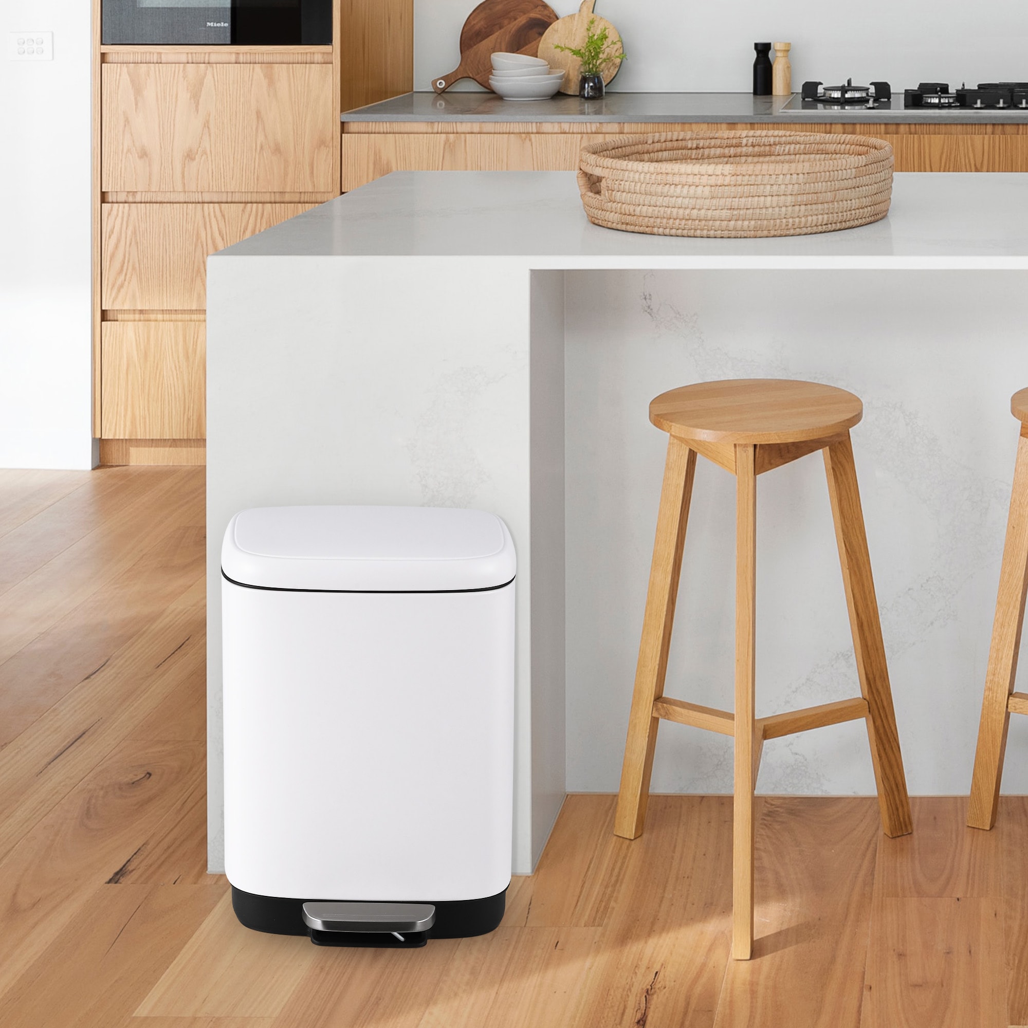 IdealHouse 12L Rectangular Smudge-Resistant Trash Can with Soft-Close ...