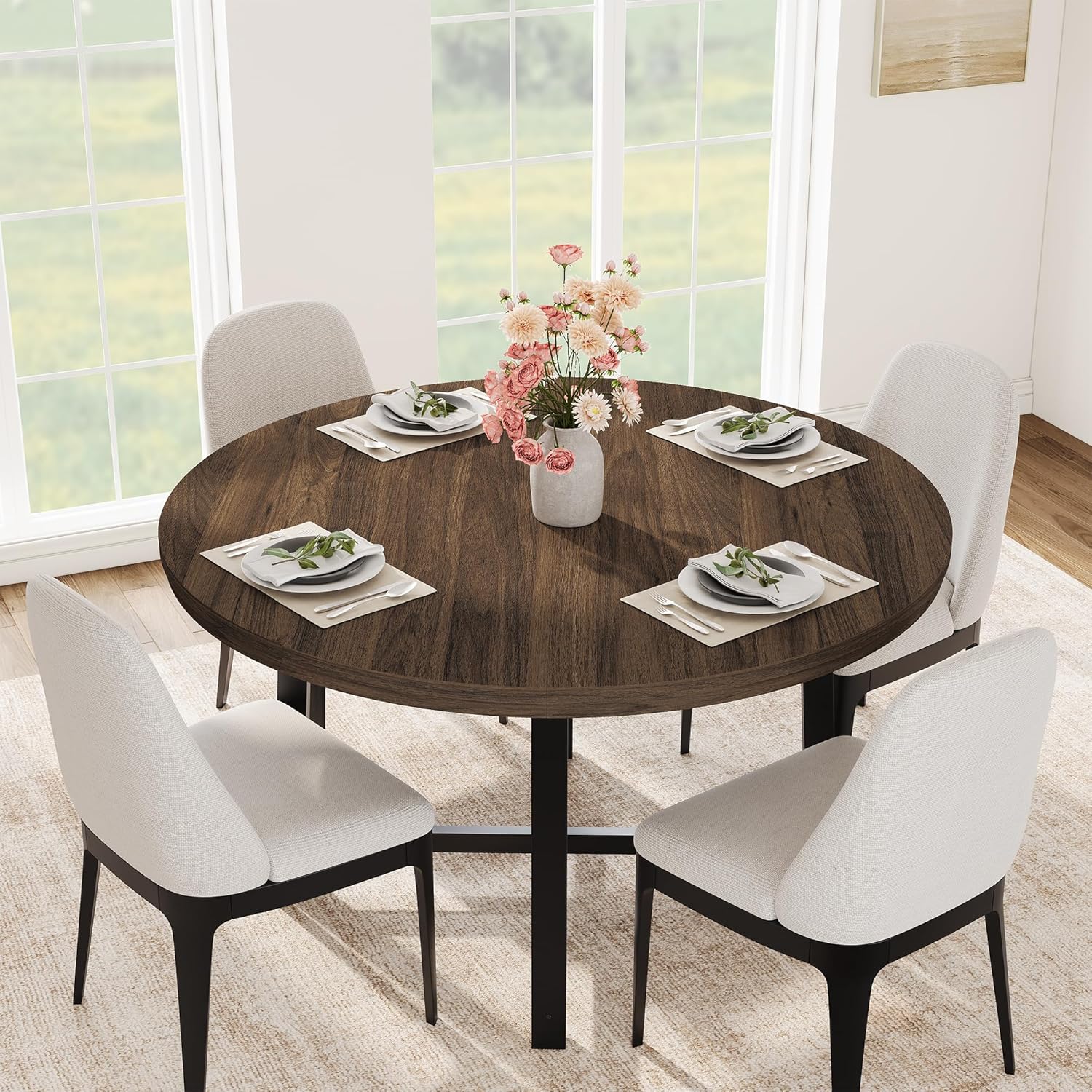 GarveeLife Round Dining Table for 4-6 People 47Inch Circle Kitchen ...