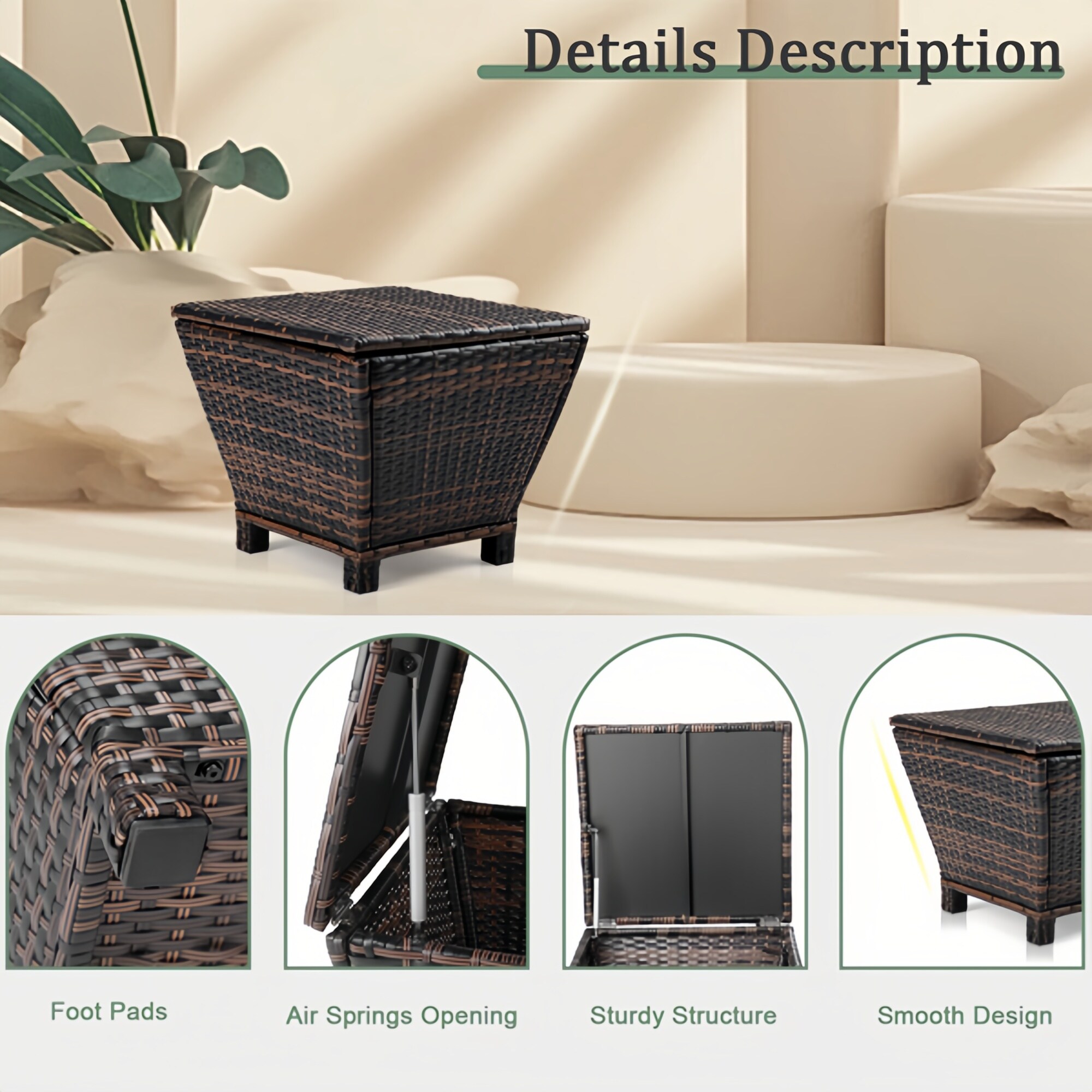Numhew 19.7in W 19.7in D 16.5in H 1-Compartment Brown Storage Side ...