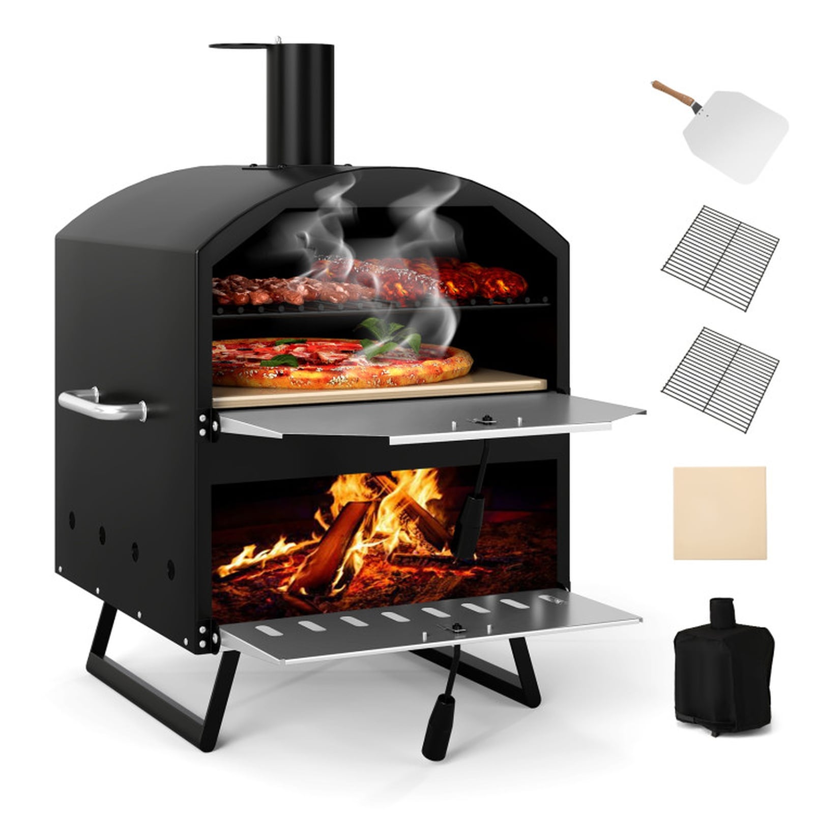 SUGIFT 16-in Wood Fired Pizza Oven Outdoor 2-Layer Cooking Dome with 16 ...