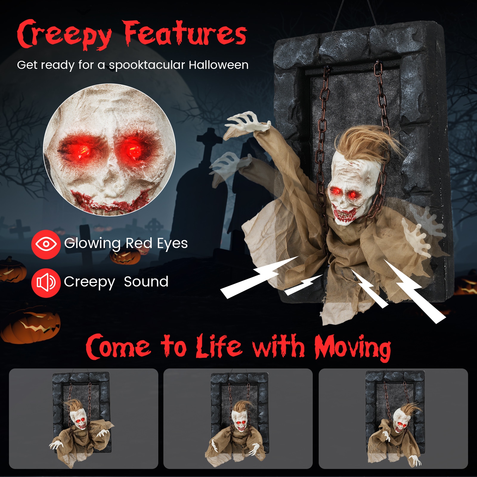 Slickblue Animated Hanging Zombie Prisoner with Glowing Red Eyes Sound ...