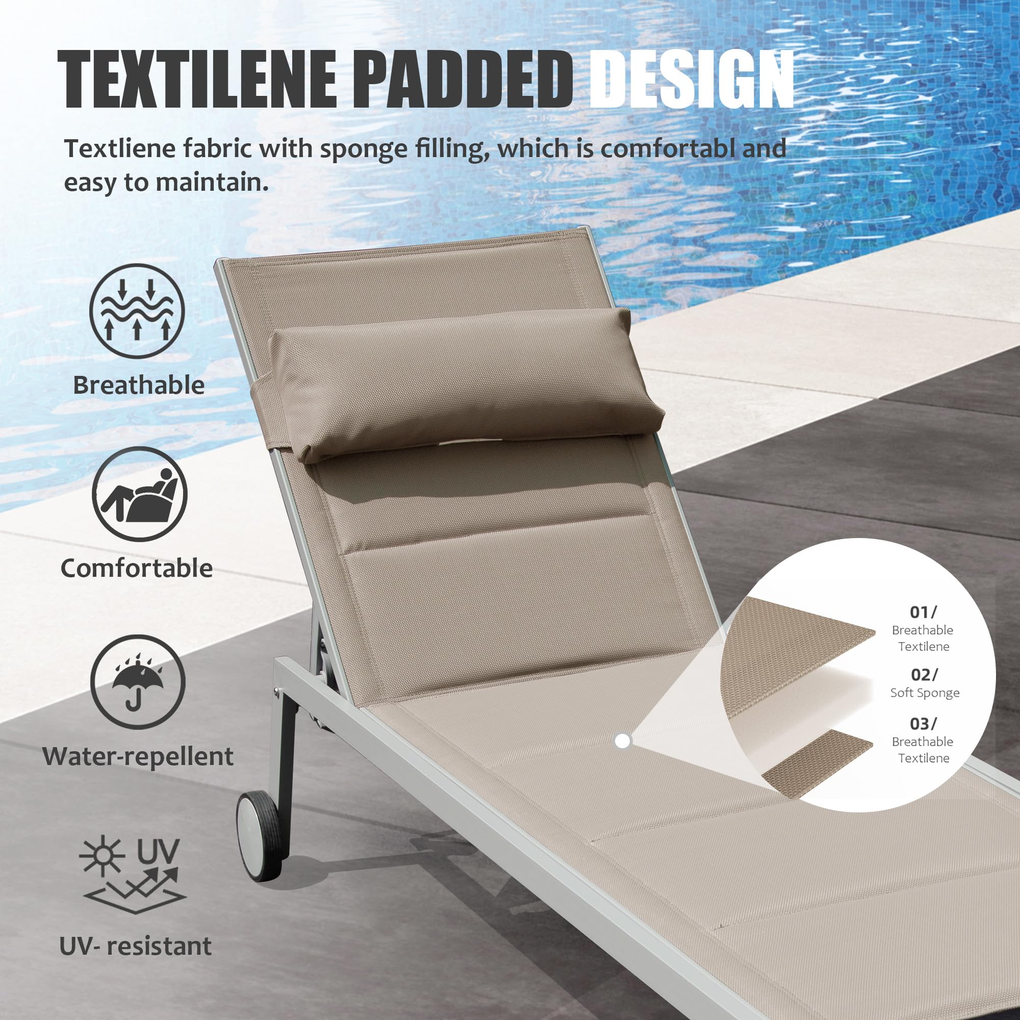 GDFStudio Modern Outdoor Patio 3-Piece Adjustable Aluminum Pool Lounge ...