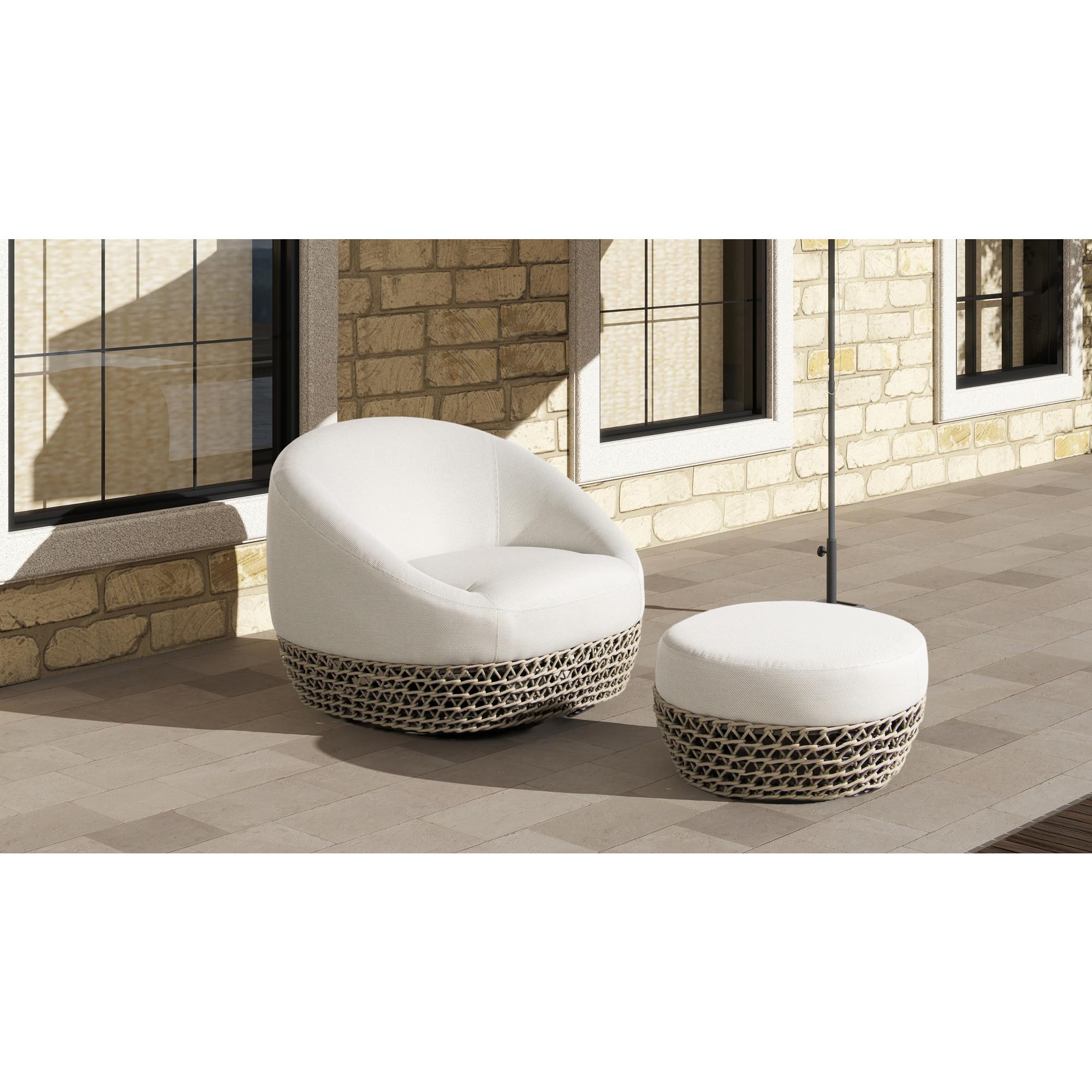 Watnature Outdoor Patio Ottoman 25 Round Woven Beige Axroma Olefin ...