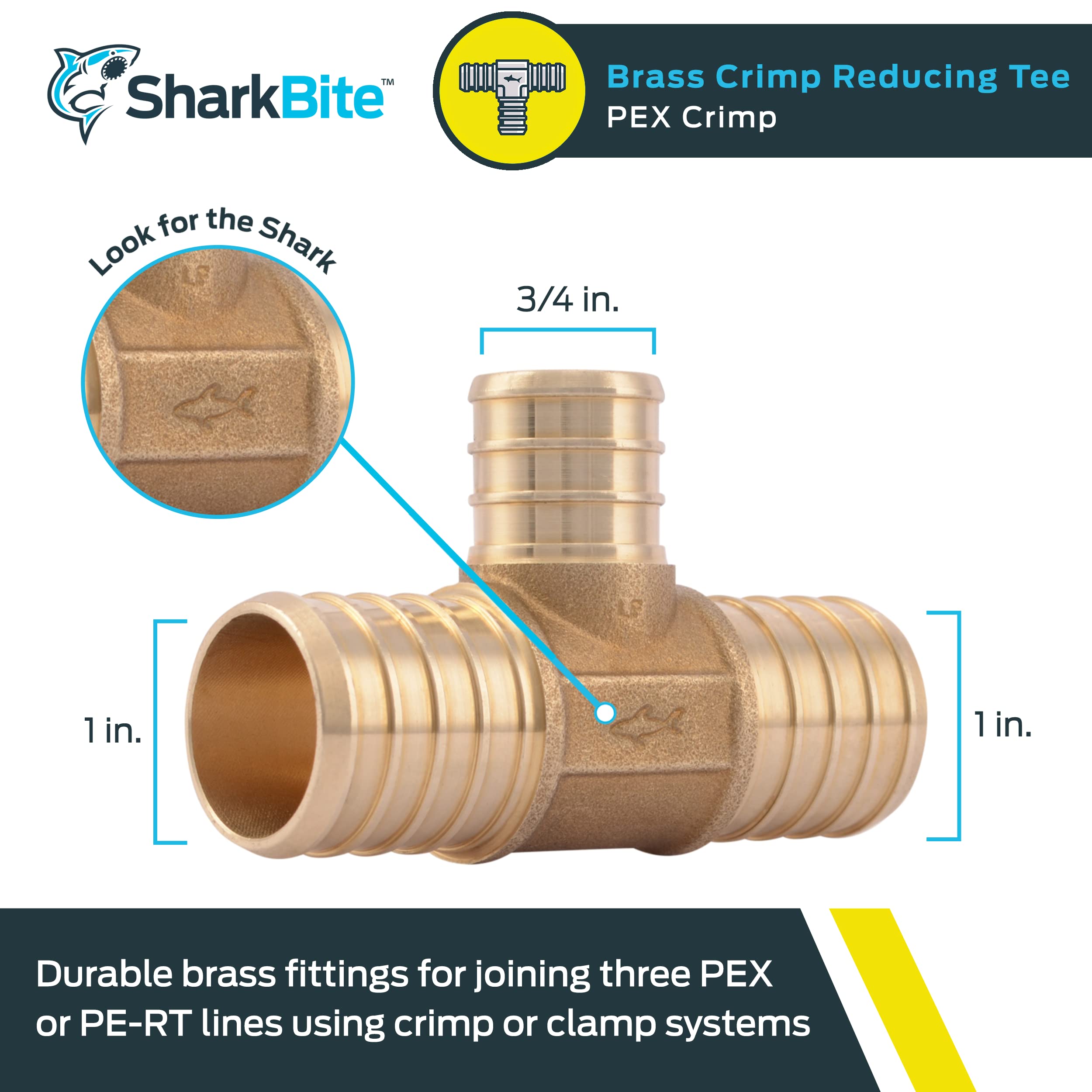SharkBite 1 in x 1 in x 34 in Brass Crimp Reducing Tee UC416LFA in the ...