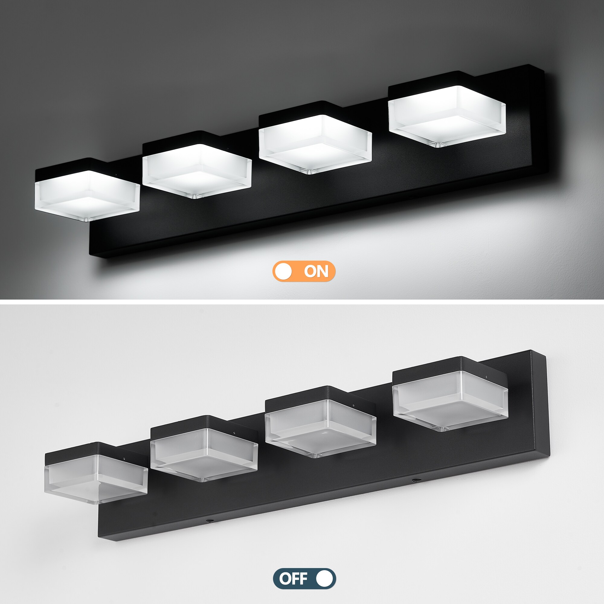 LOVMOR Black Bathroom Light Fixtures 4 Lights Bathroom Vanity Light LED ...