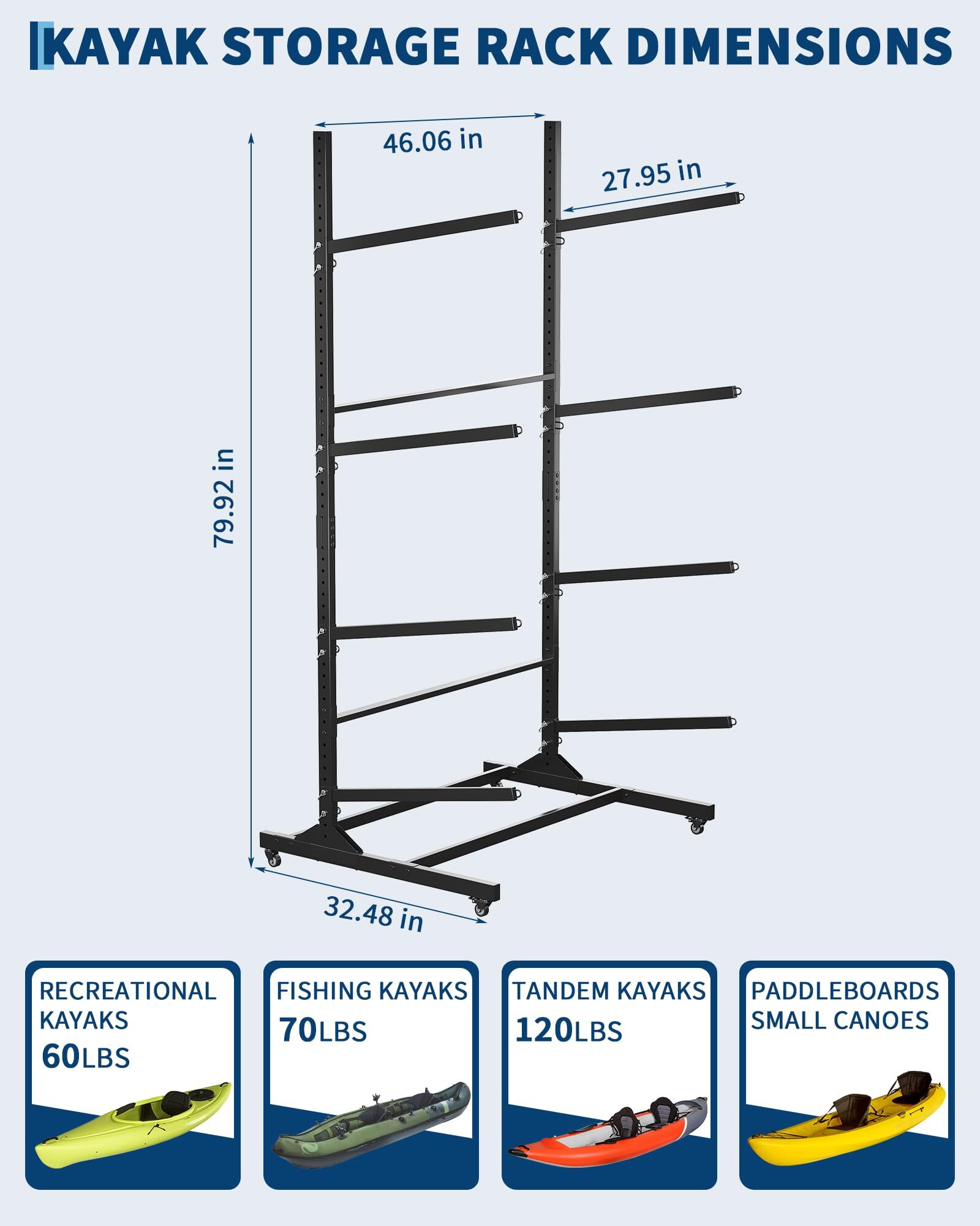 Encore Beets Heavy Duty Freestanding Kayak Storage Rack Adjustable ...