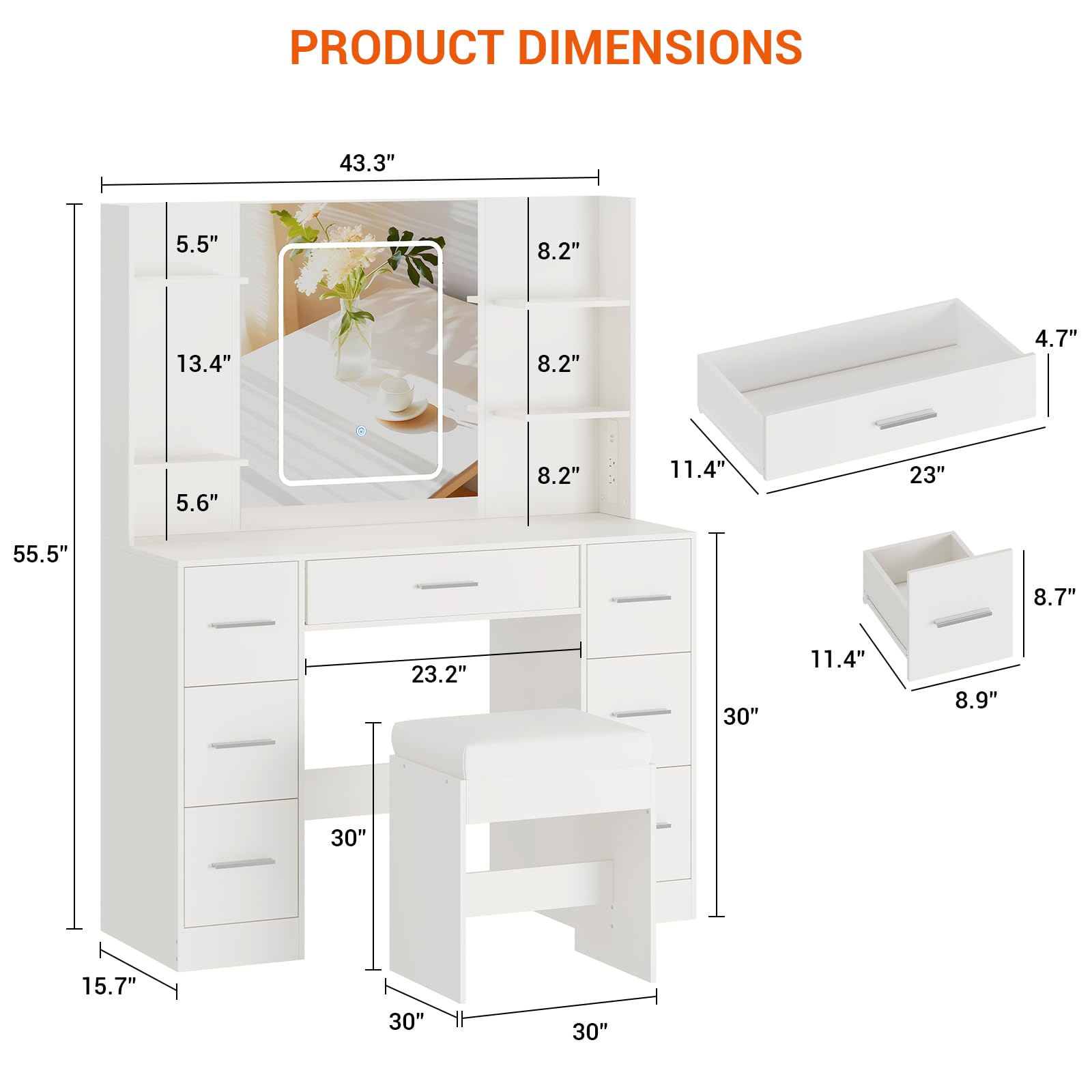 Garvee Vanity Desk With Mirror And Lights Makeup Vanity With Chair ...