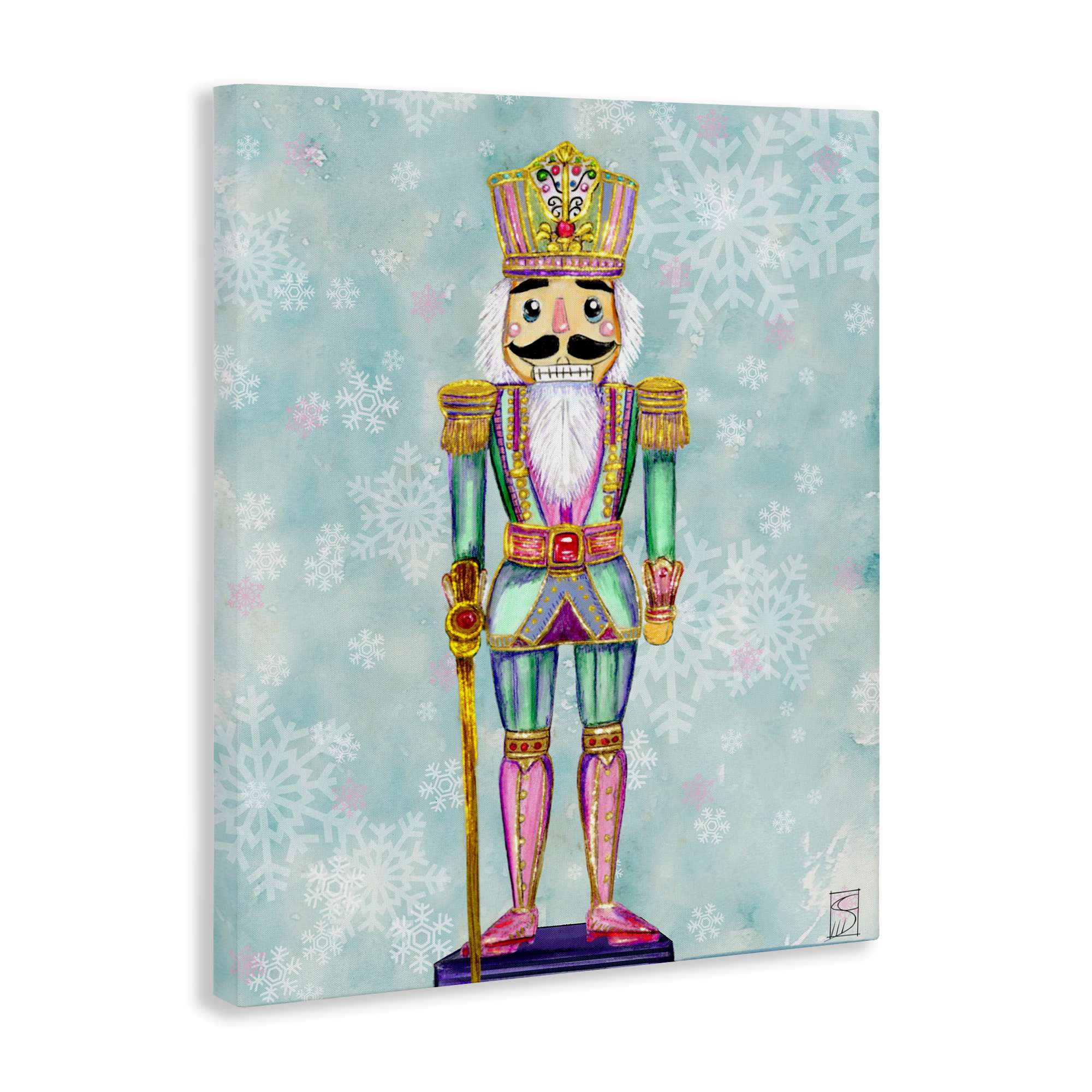Stupell Industries Pastel Nutcracker over Snowflakes Canvas Art 24 x 30 ...