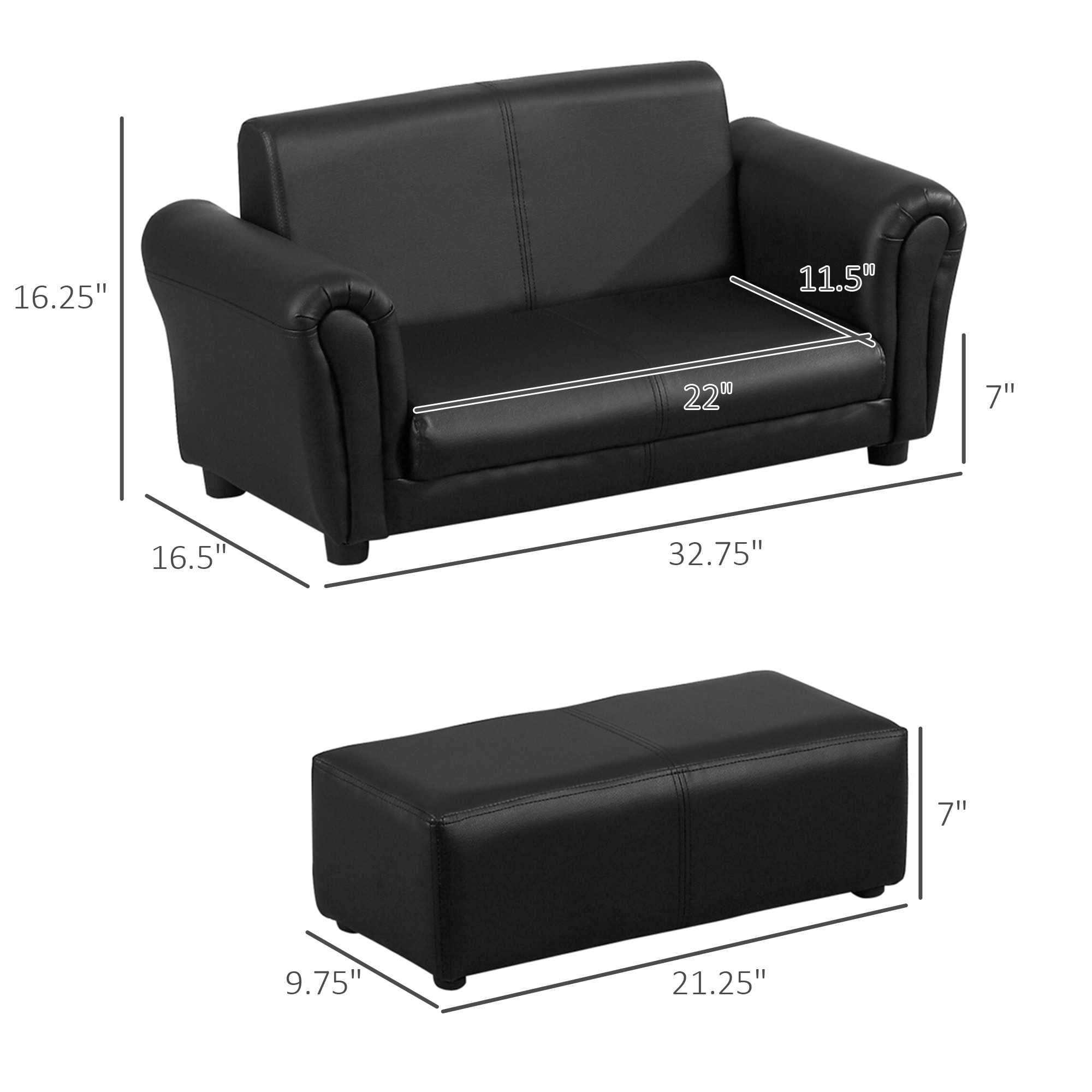 Qaba Kids Sofa with Footstool for Children Toddler Couch for Playroom ...