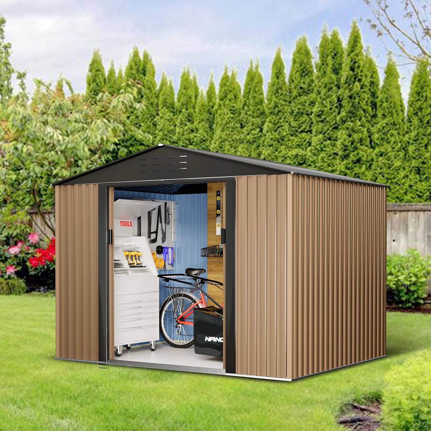 Edwards Metal Garden Shed 8 x 6ft Outdoor Storage Shed with Waterproof ...