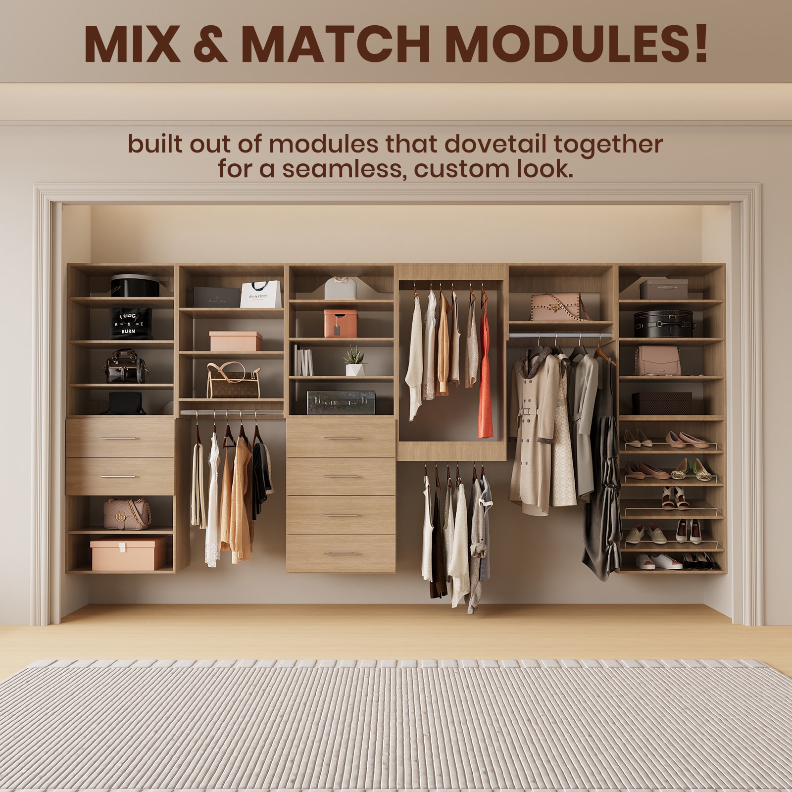 LOVMOR 84 in Wood Modular Closet System Unit-Customizable Wall Mounted ...