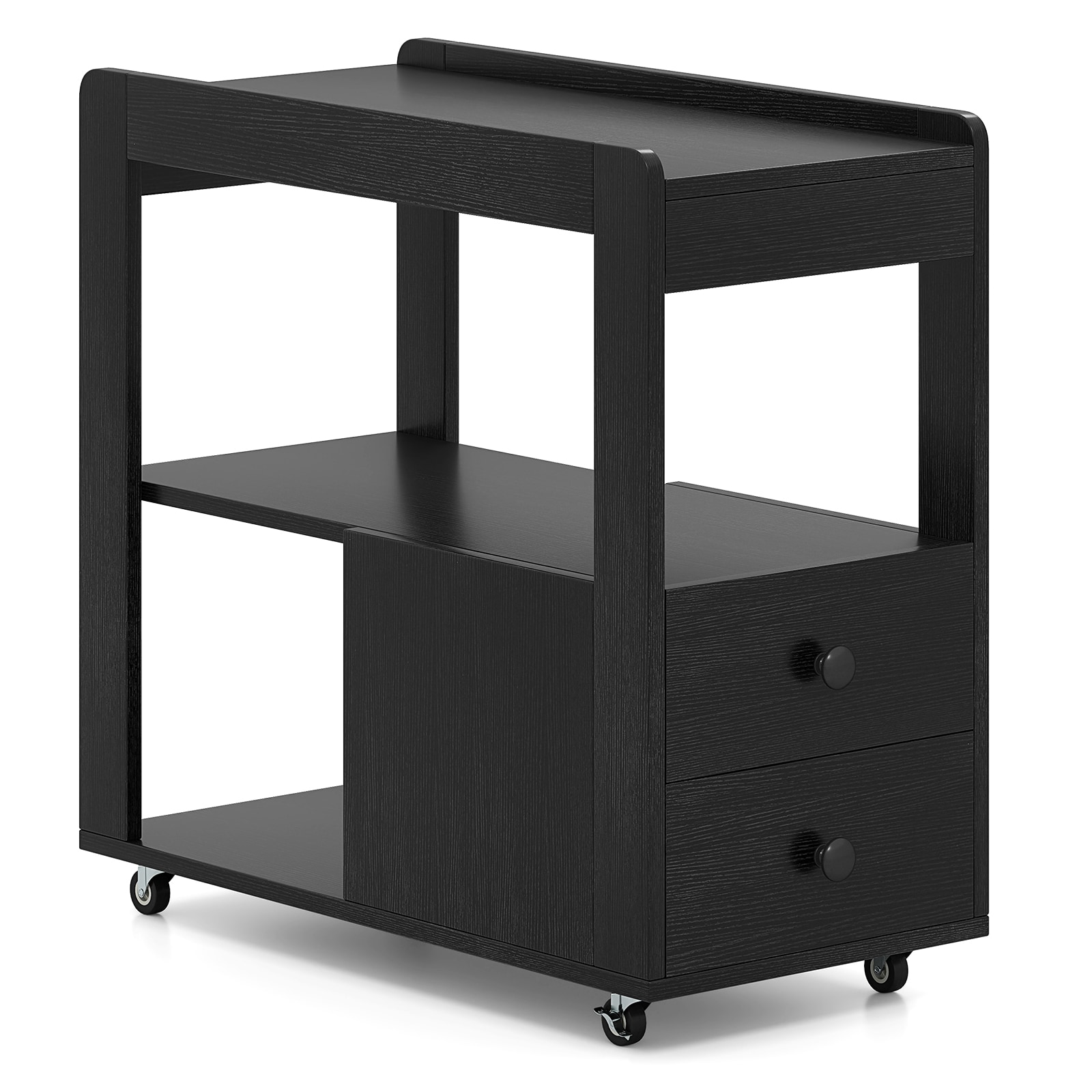 SUGIFT Rolling 2-Drawer 3-Tier Storage Shelves Lockable Casters Living ...
