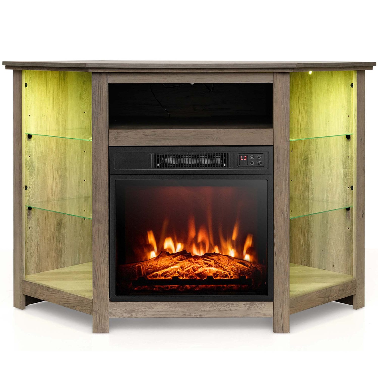 Costway Fireplace TV Stand with Led Lights and 18 inches Electric ...