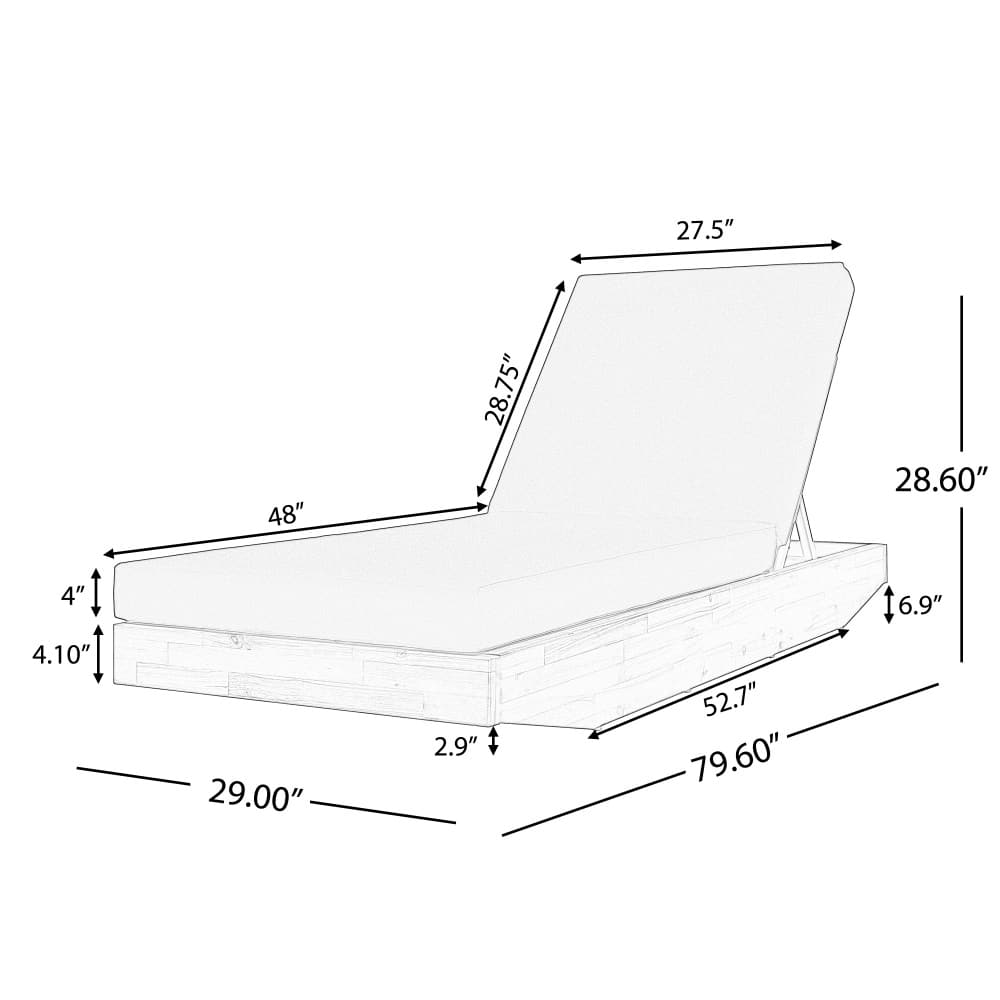 Coolbibila 80 Inch Adjustable Acacia Wood Chaise Lounge Cream Water ...