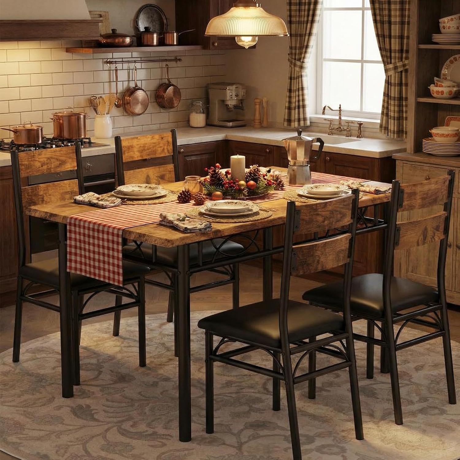 Garvee 5 Pcs Dining Table for 4 with Upholstered High-Back Chairs ...