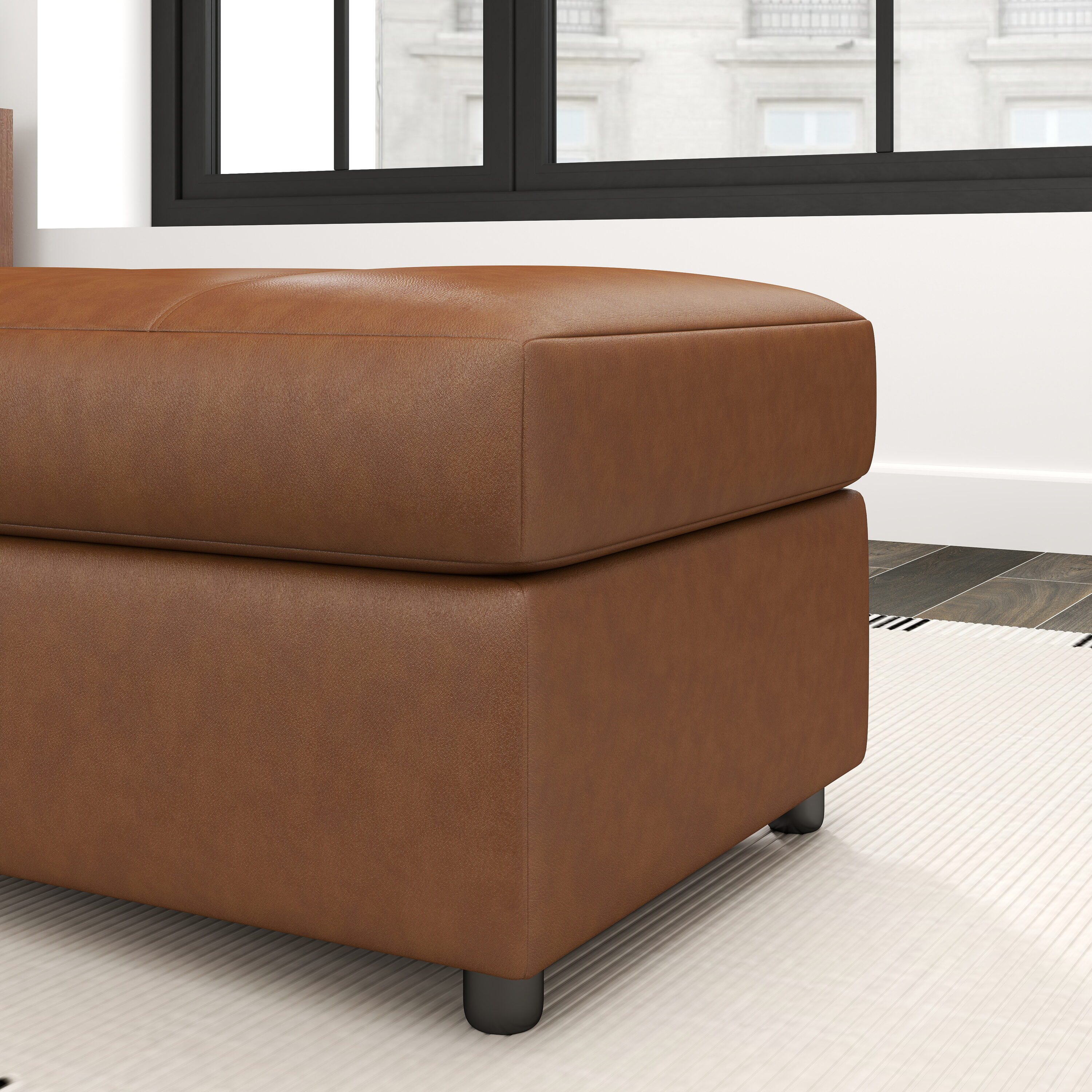 Roundhill Furniture Sakan Casual Caramel Genuine Leather Ottoman in the ...