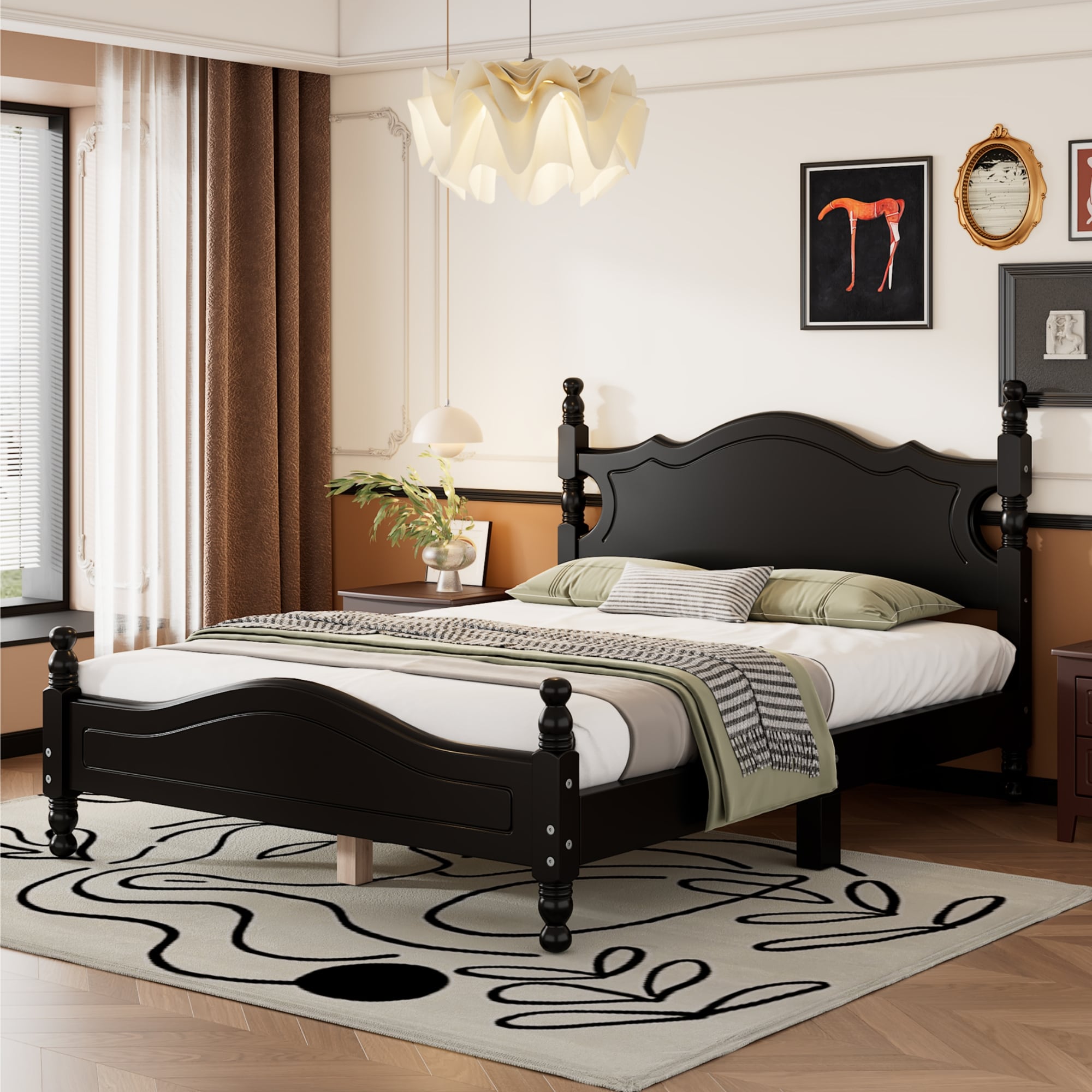 Xspracer Full Black Wood Bed Frame with Headboard in the Beds ...